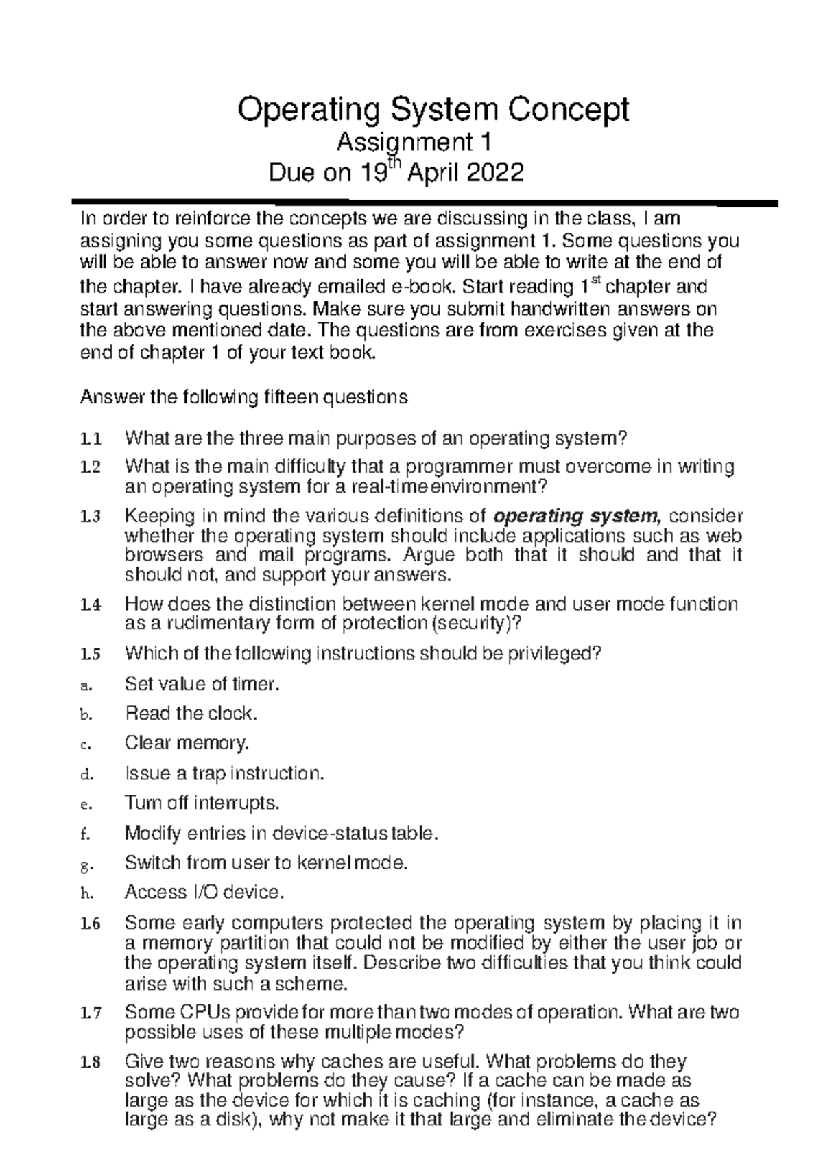 Assignment 1 Spring 2022 - Operating System Concept Assignment 1 Due on ...