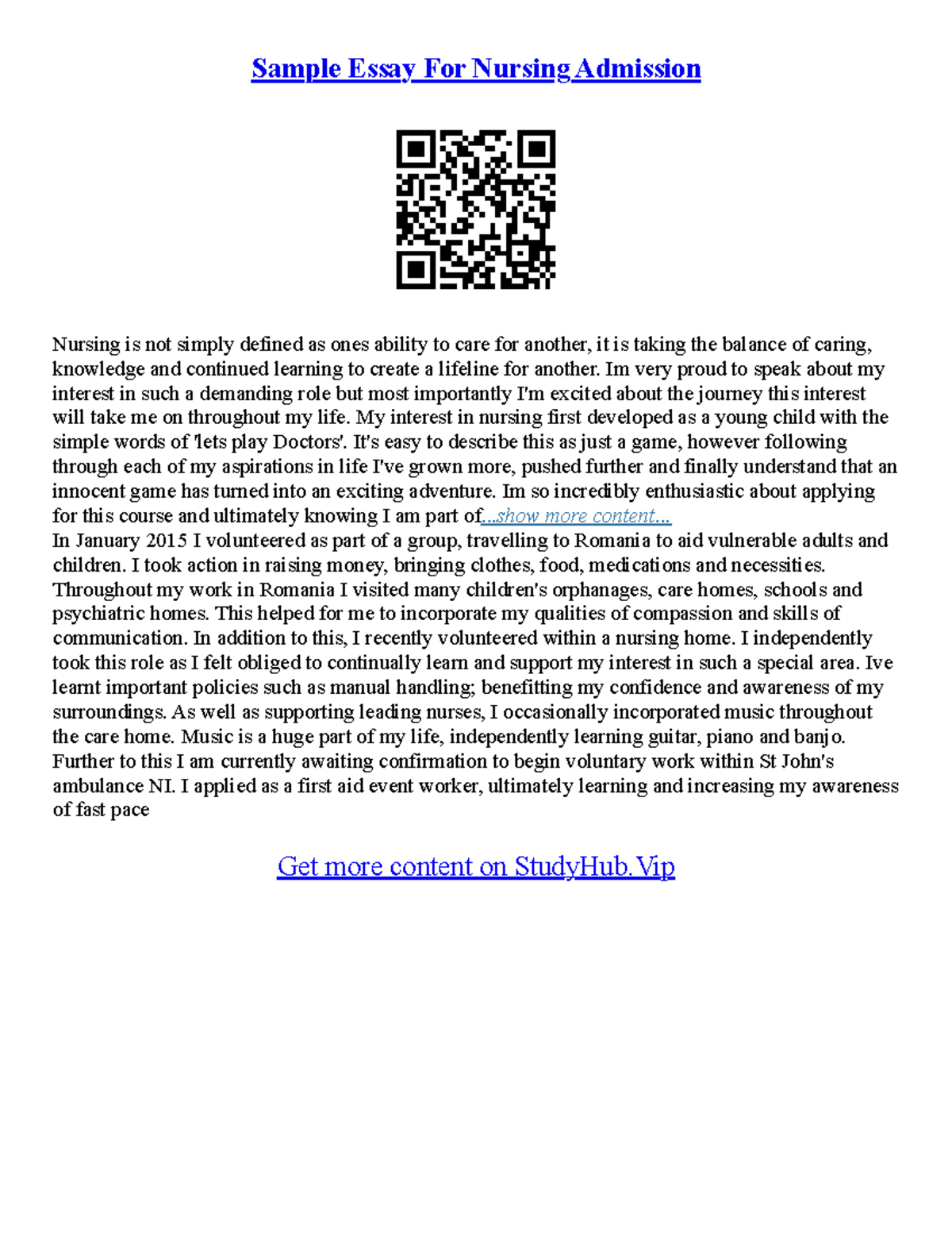 Sample Essay For Nursing School - Sample Essay For Nursing Admission ...