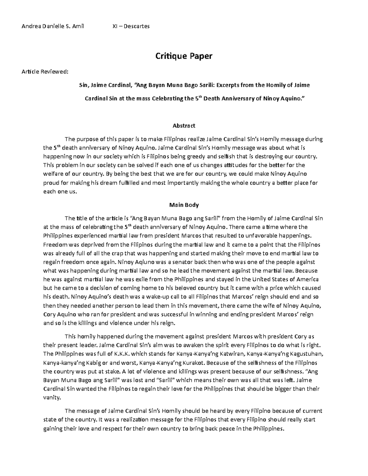 Andrea-danielle-s-amil-critique-paper - Andrea Danielle S. Amil XI ...