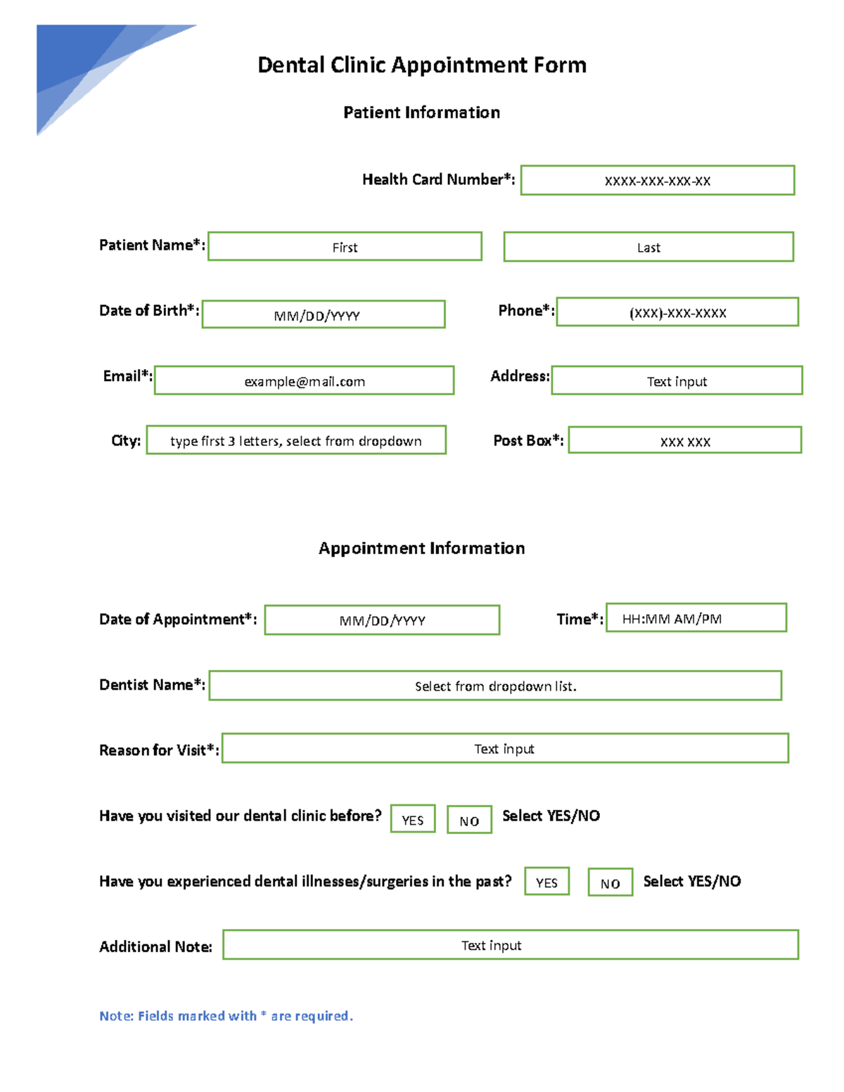 Assignment 2 - Exercise 1 - Dental Clinic Appointment Form Patient ...