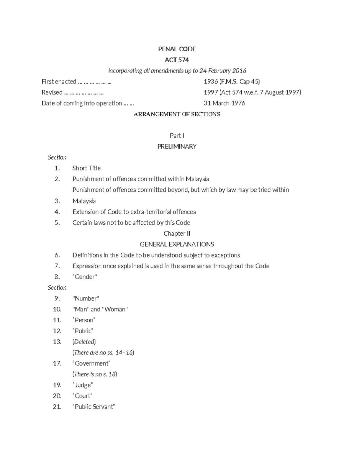 Penal Code Act 574 - statute - PENAL CODE ACT 574 Incorporating all ...