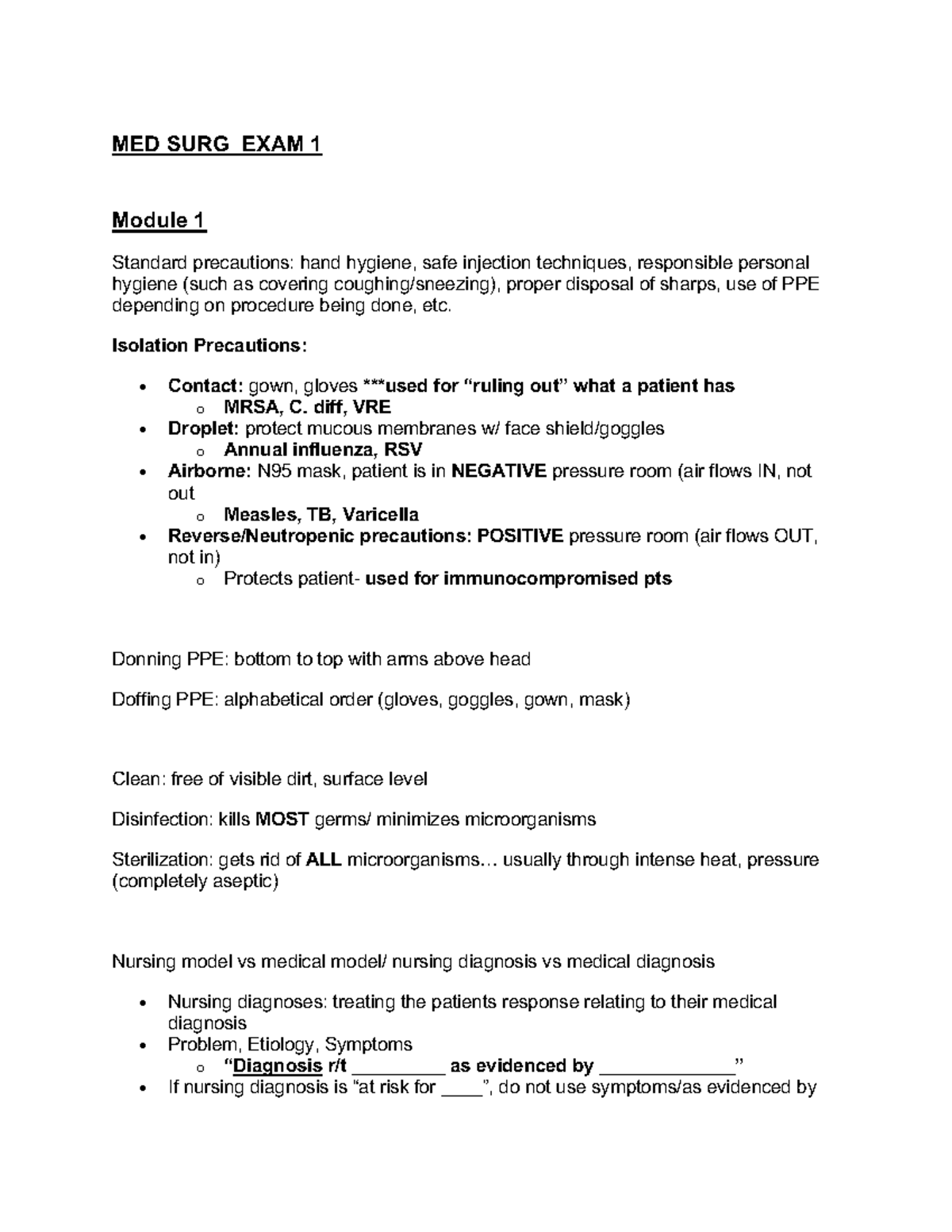 MED SURG Exams - Study guide - MED SURG EXAM 1 s Module 1 Standard ...