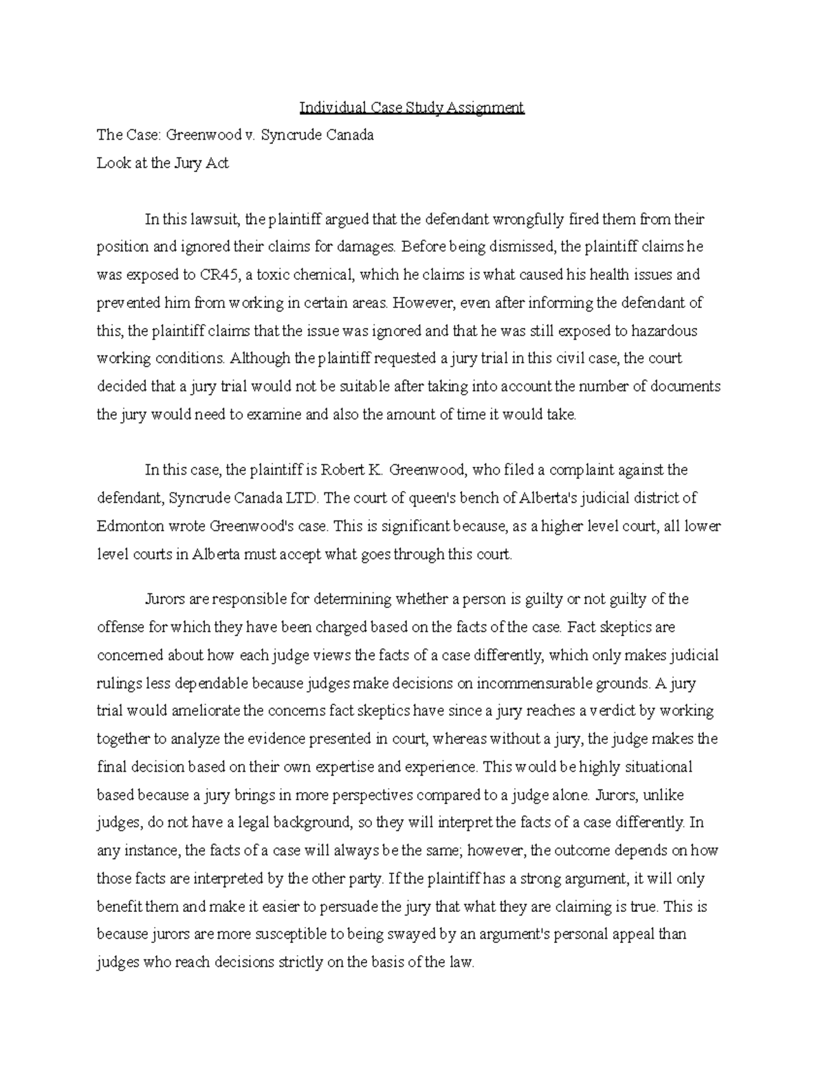 Individual Case Analysis Assignment - Individual Case Study Assignment ...