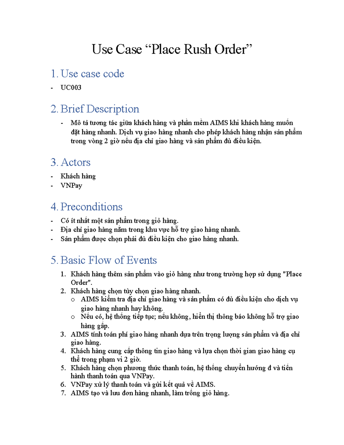 Use-case-specification-Place Rush-Order - Use Case “Place Rush Order” 1. Use case code - UC 2 ...
