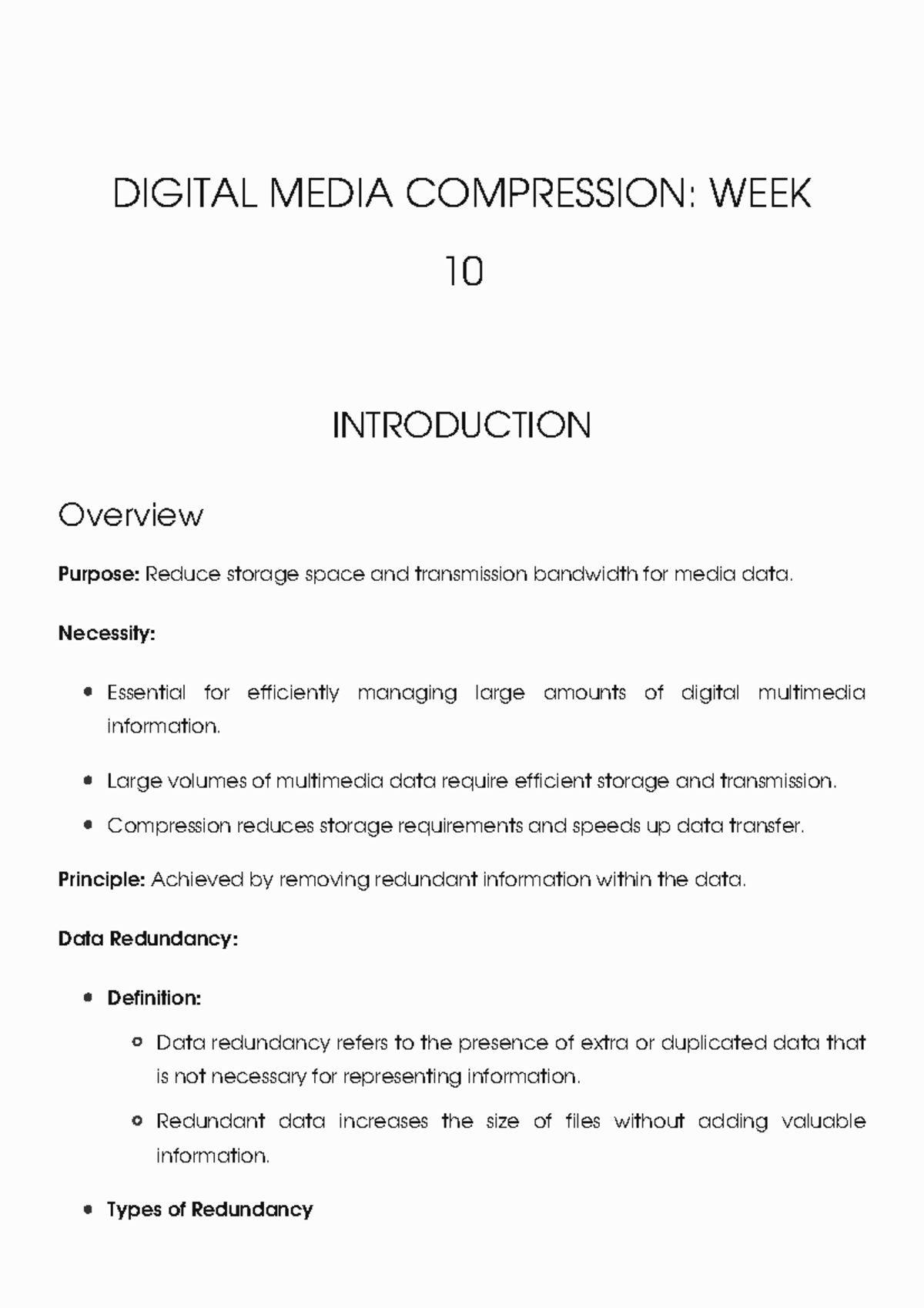 Digital Media Compression Week 10 - DIGITAL MEDIA COMPRESSION: WEEK 10 ...