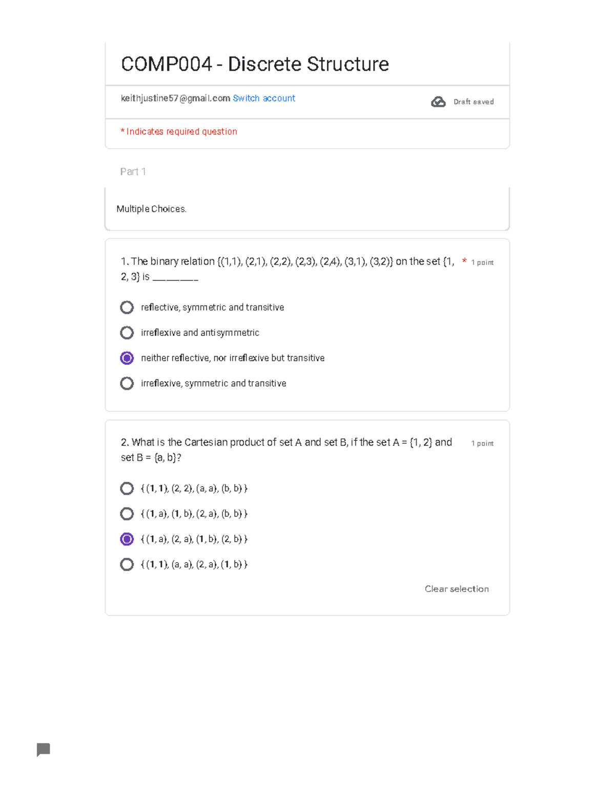 COMP004 - Discrete Structure - Part 1 Multiple Choices. 1 point ...