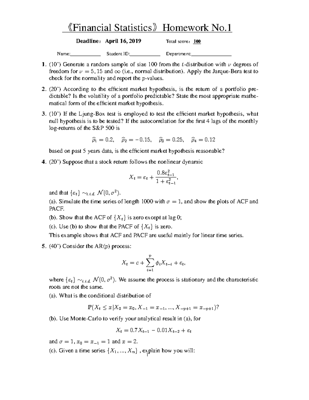 Homework 1 - 5Financial Statistics6Homework No Deadlineµ µApril 16 ...