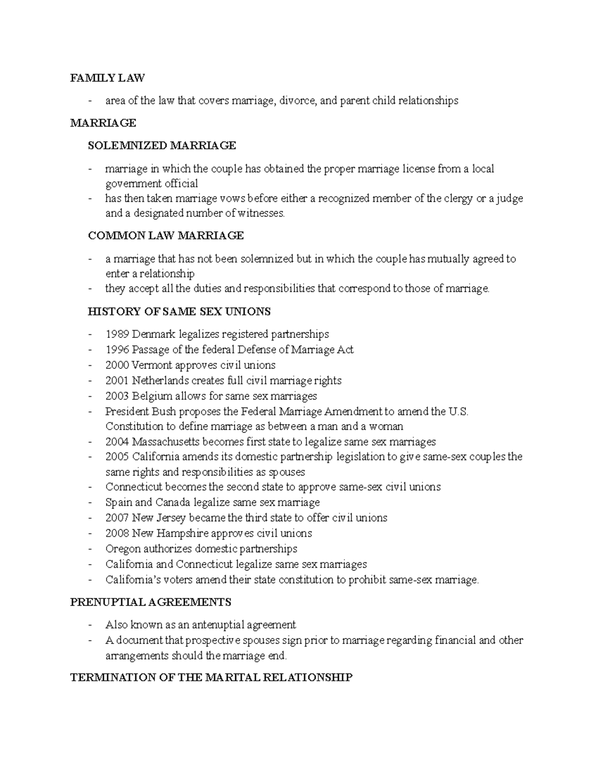 Family LAW Notes 1 - FAMILY LAW area of the law that covers marriage ...