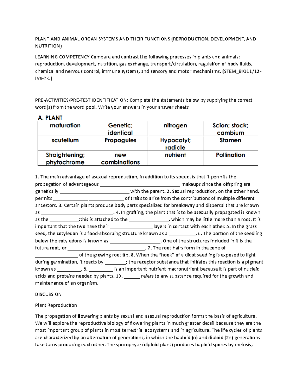 Plant AND Animal Organ Systems AND Their Functions PLANT AND ANIMAL 