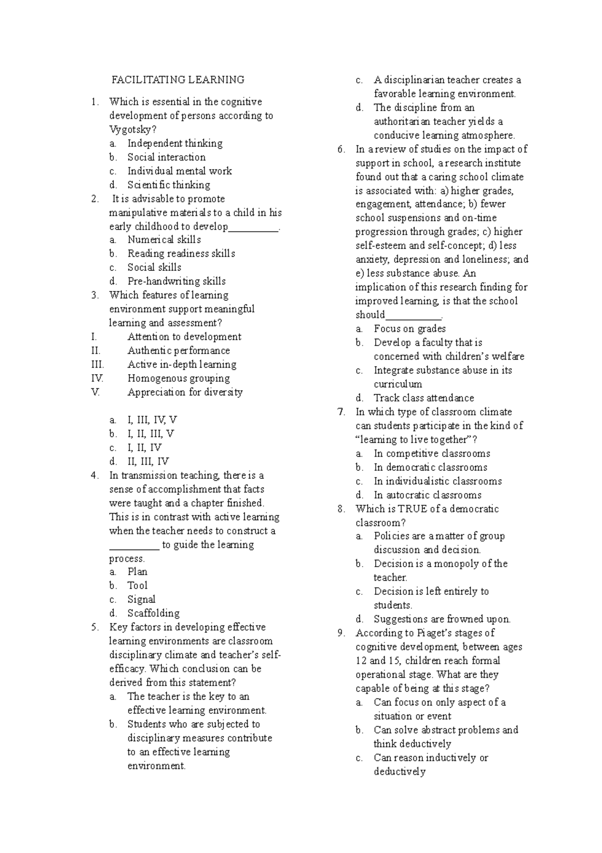 Facilitating Learning (1-25) - BSED Major in English - CDD - Studocu