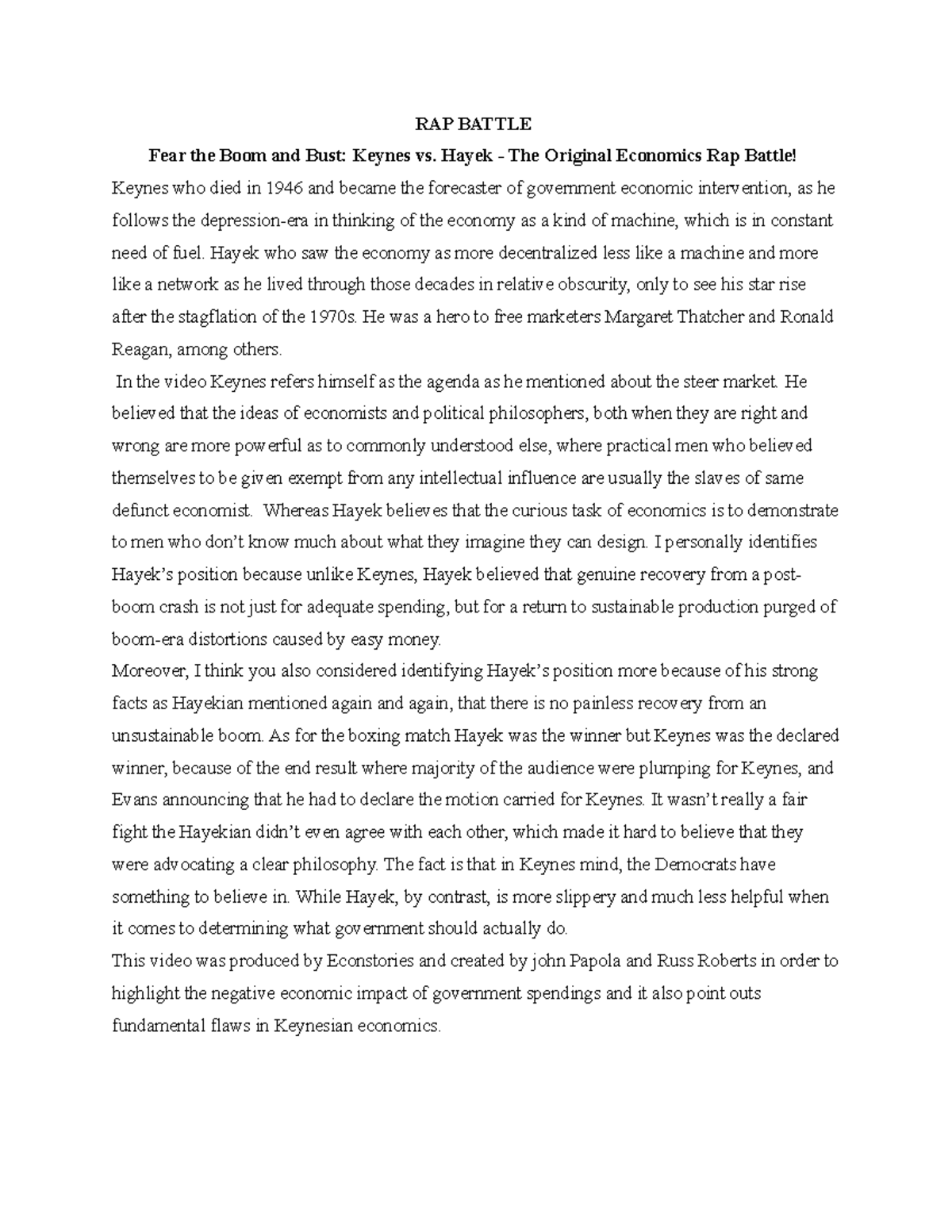 ECO-101 - Principles of Macroeconomics "Rap Battle" Summary - RAP ...