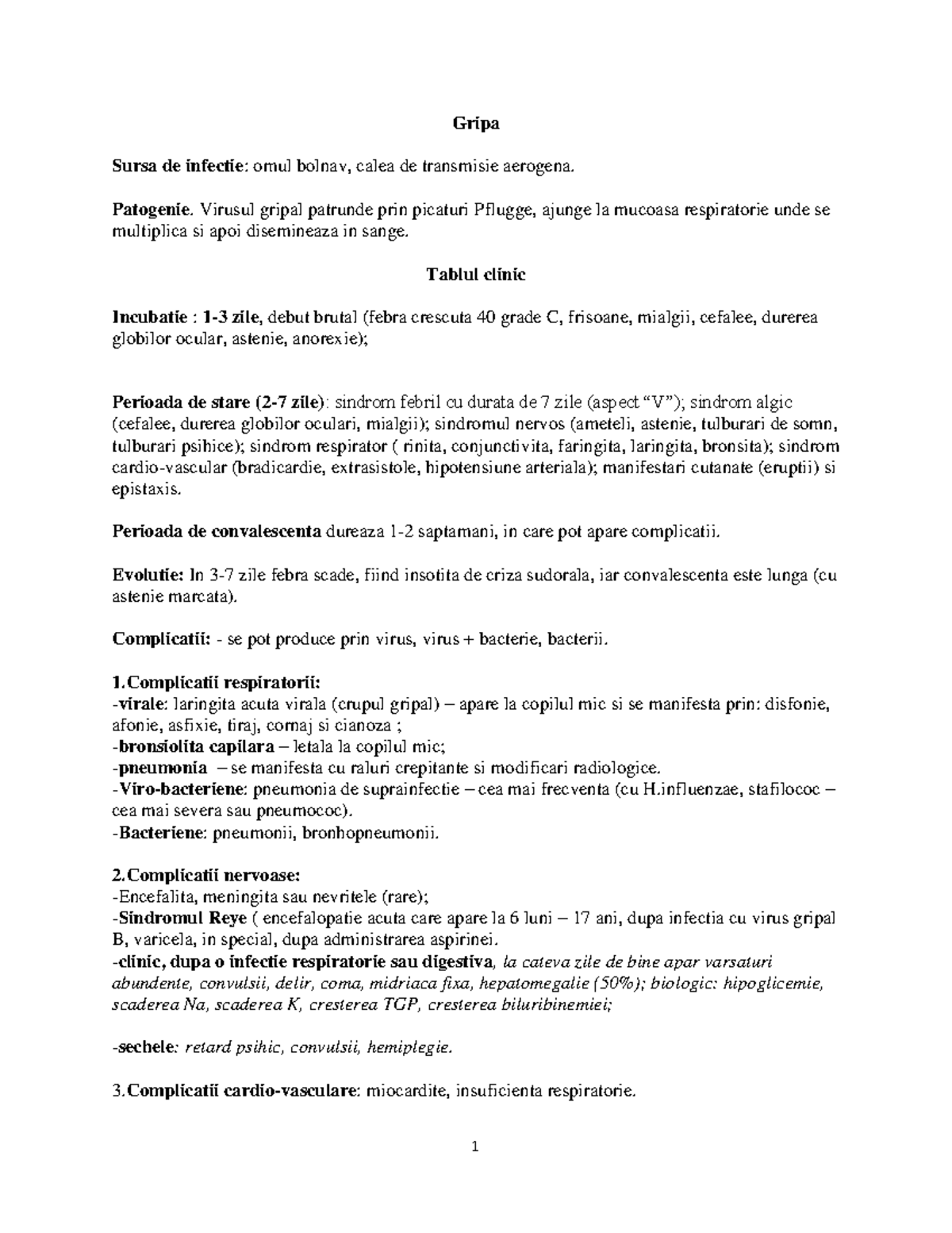 Curs AMG Gripa - 1 Gripa Sursa de infectie: omul bolnav, calea de transmisie aerogena. Patogenie ...