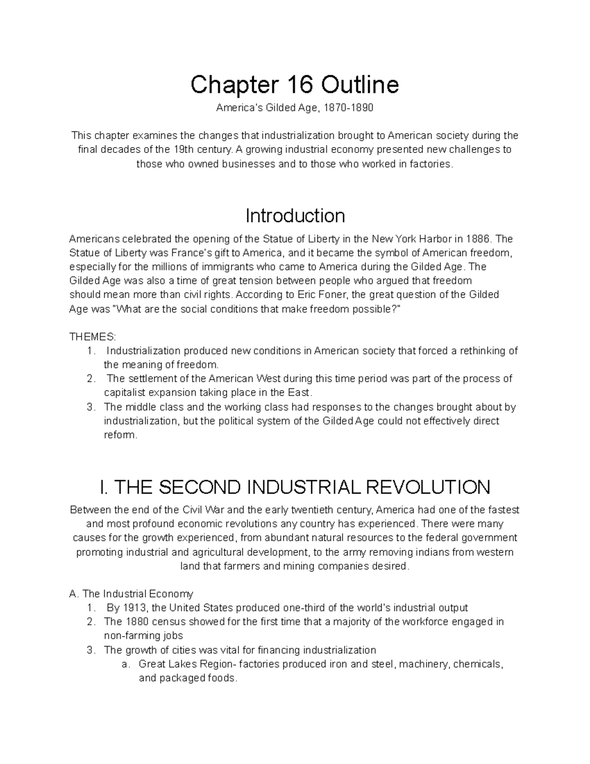 Chapter 16 Outline - Chapter 16 Outline America’s Gilded Age, 1870 ...
