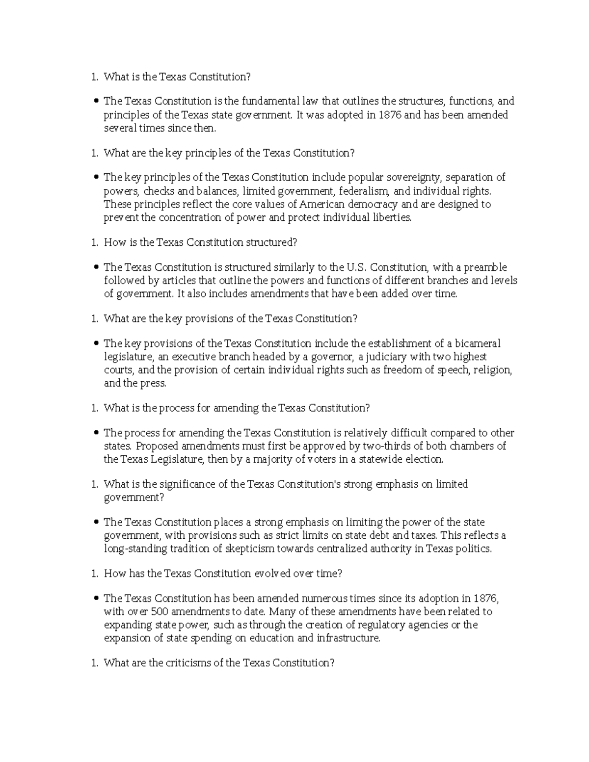 The Texas Constitution - It was adopted in 1876 and has been amended ...