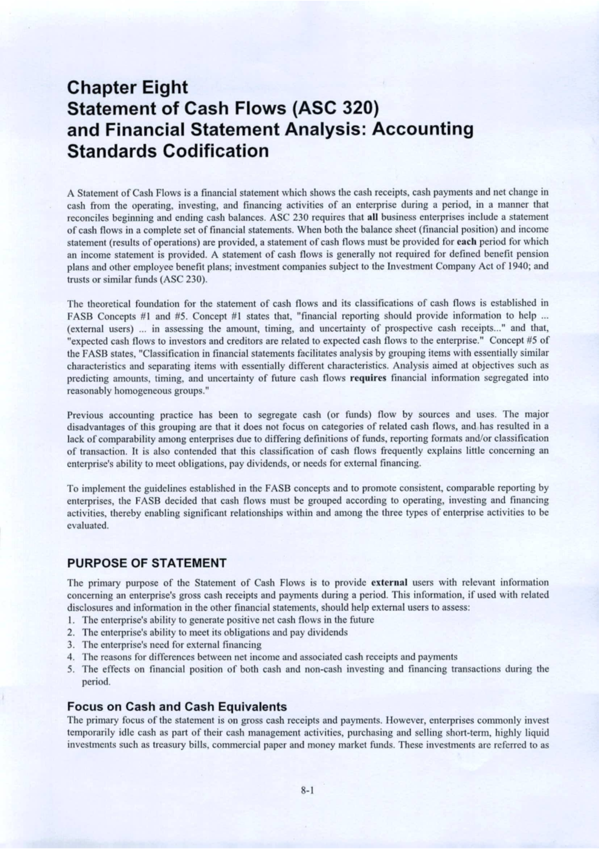 Chapter Eight CASH Flows - Chapter Eight Statement of Cash Flows (ASC ...