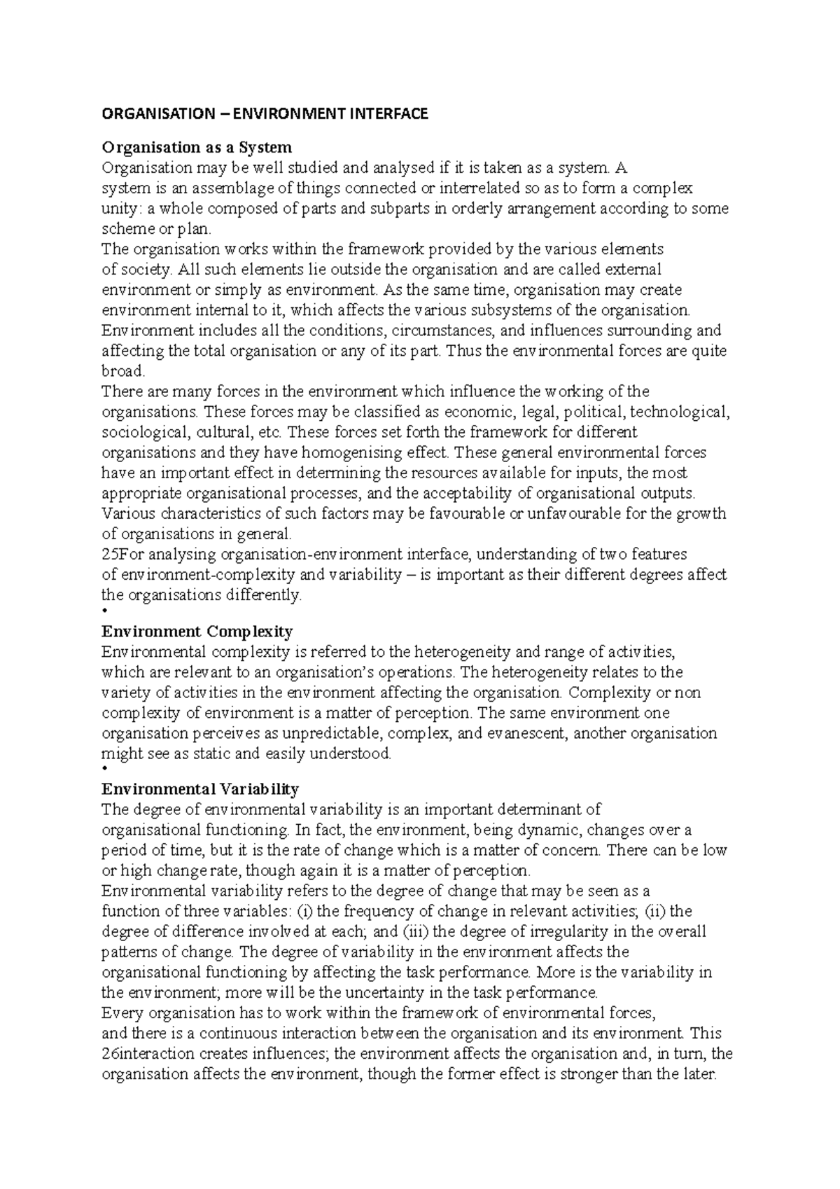 Organisation – Environment Interface - ORGANISATION – ENVIRONMENT ...