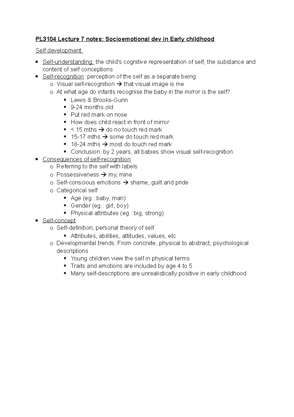 PL3104 Lecture 7 notes - PL3104 Lecture 7 notes: Socioemotional dev in ...