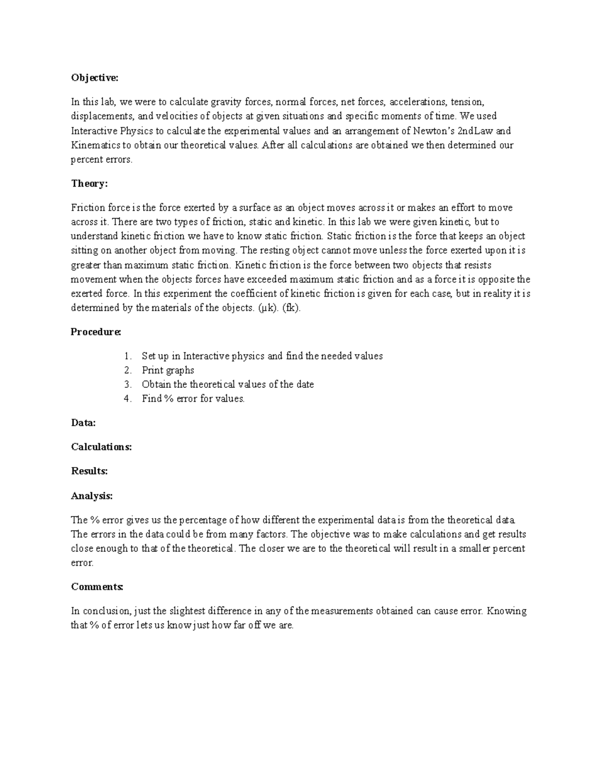 Physics notes ch. 7 - Objective: In this lab, we were to calculate ...