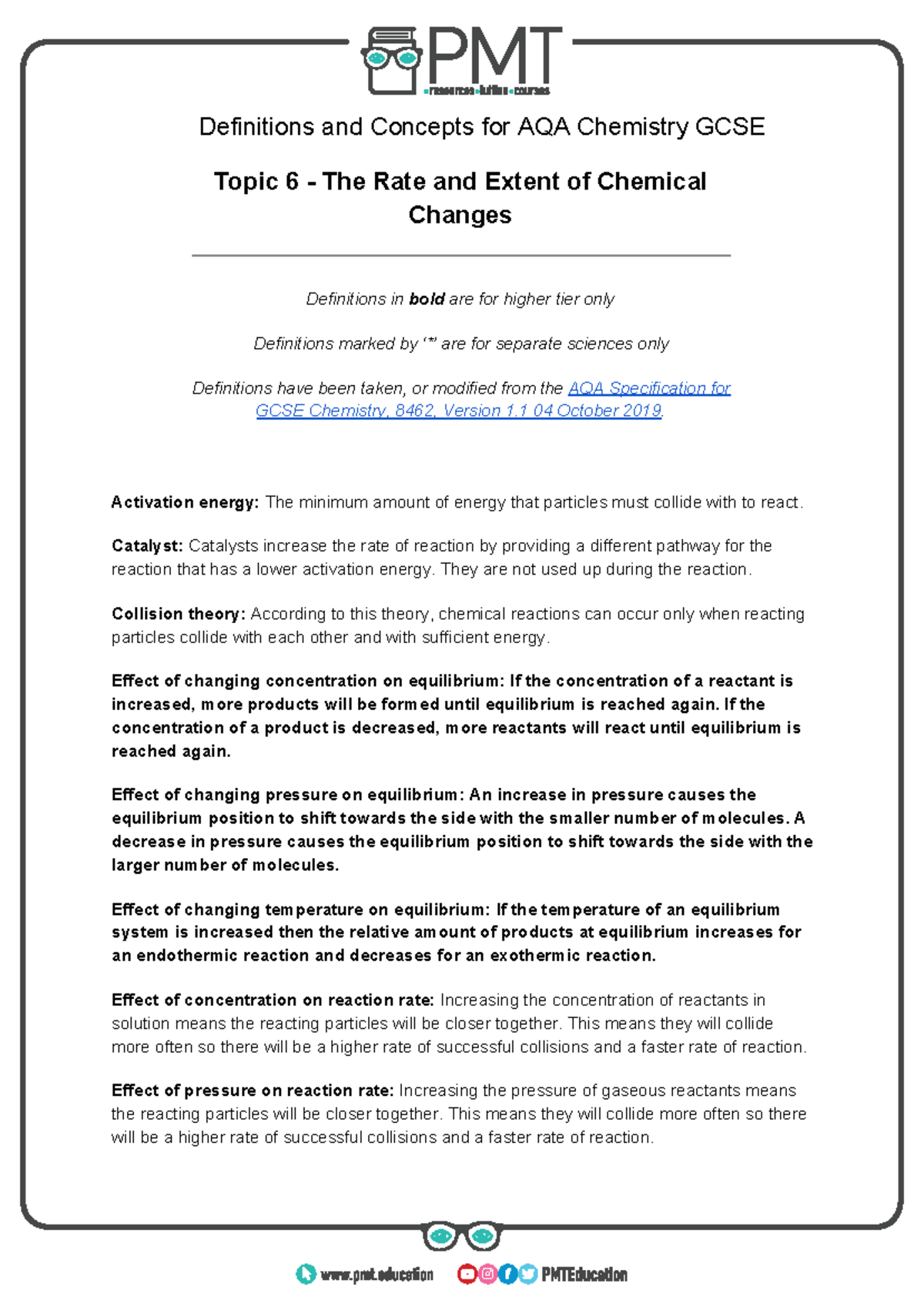 Definitions - Topic 6 The Rate and Extent of Chemical Changes - AQA ...