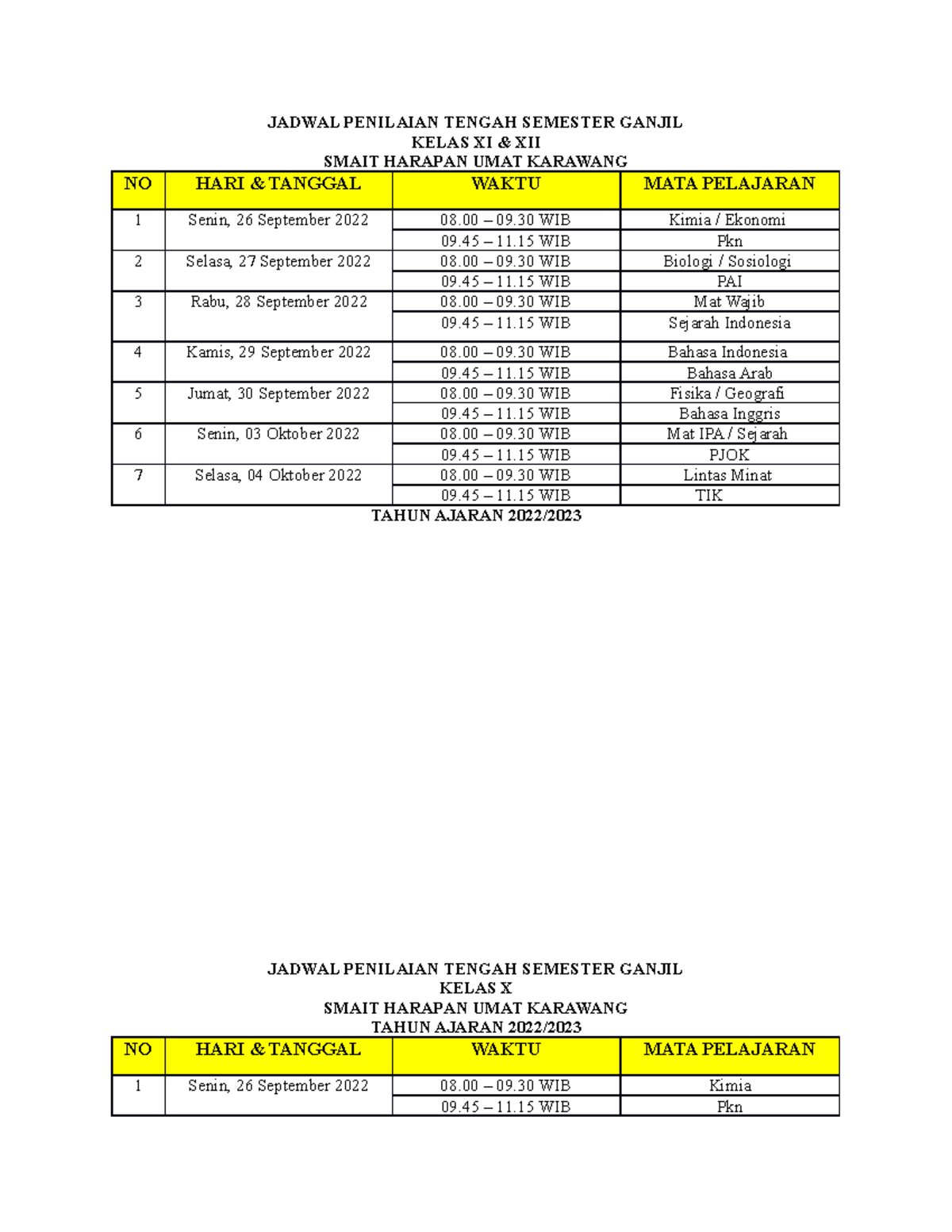Jadwal PTS - Vgg - JADWAL PENILAIAN TENGAH SEMESTER GANJIL KELAS XI ...