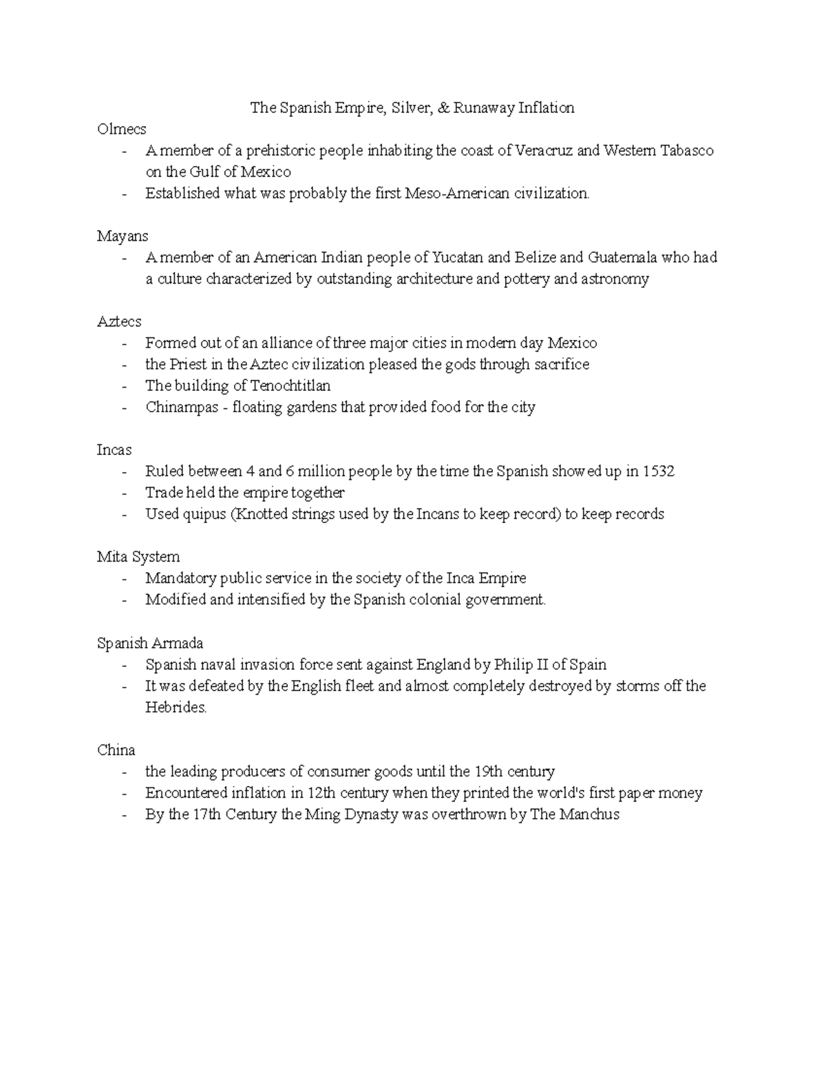 Crash Course Videos and Notes - The Spanish Empire, Silver, & Runaway ...