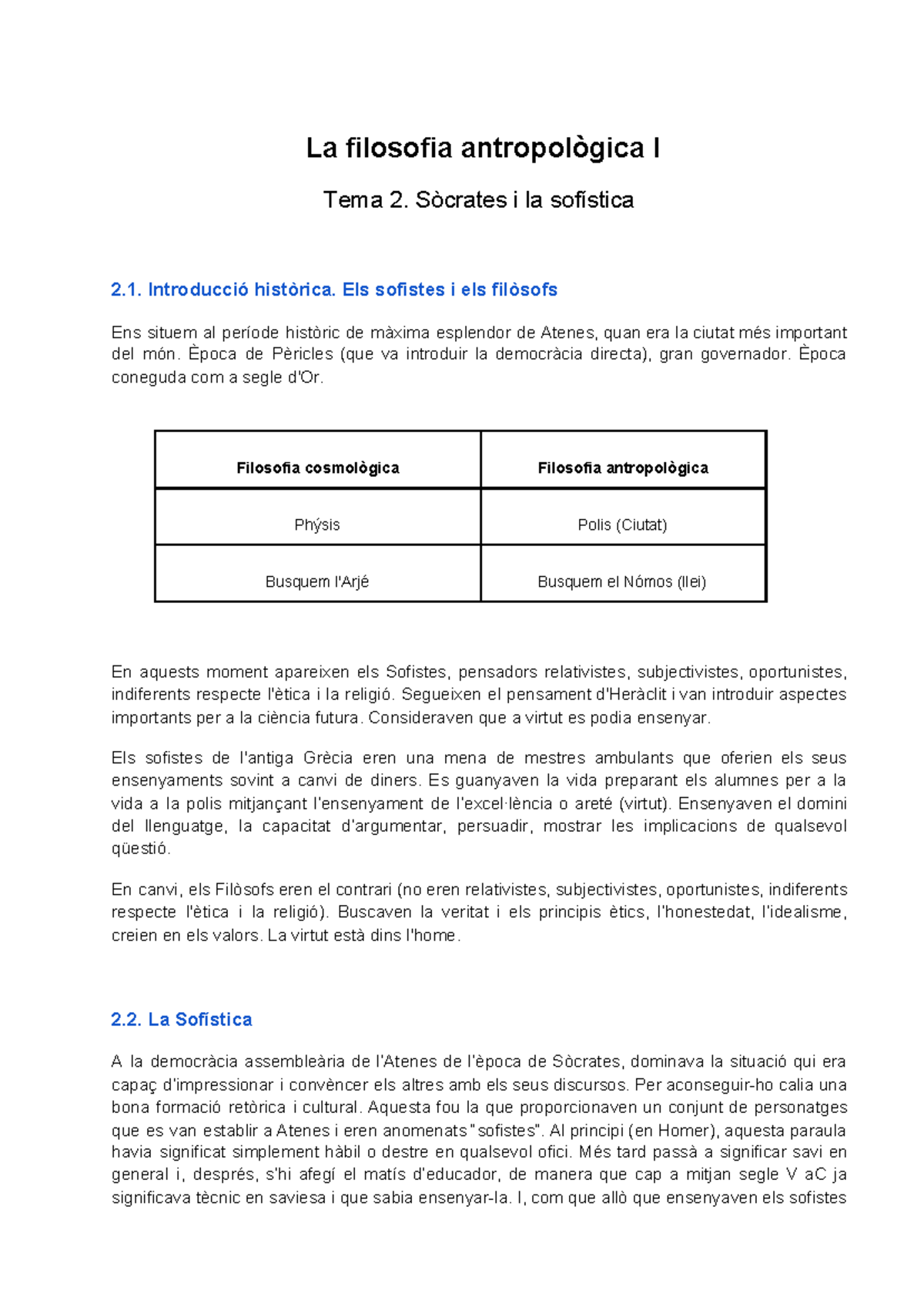 Sòcrates i la sofística - La filosofia antropològica I Tema 2. Sòcrates ...