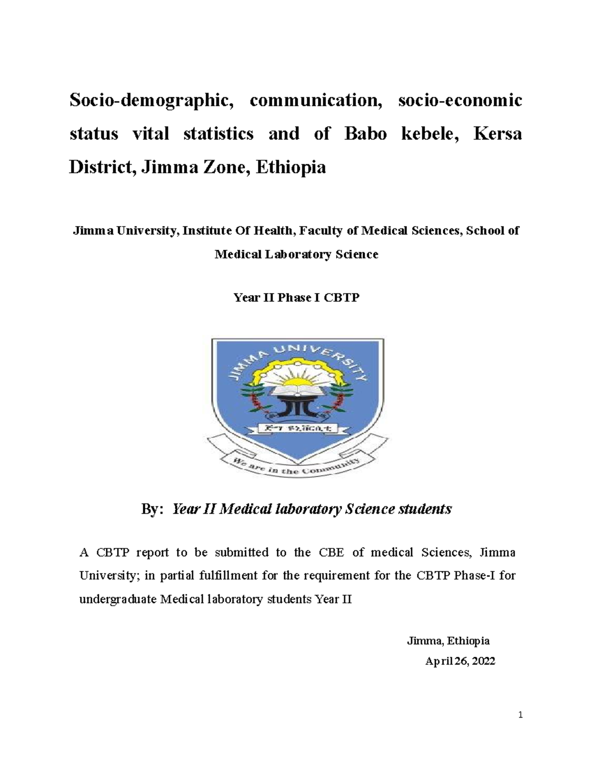 CBTP Phase I print - Community study Research - Socio-demographic ...