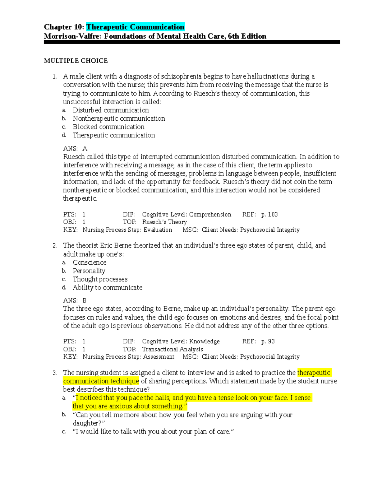 10Therapeutic Communication - Chapter 10: Therapeutic Communication ...