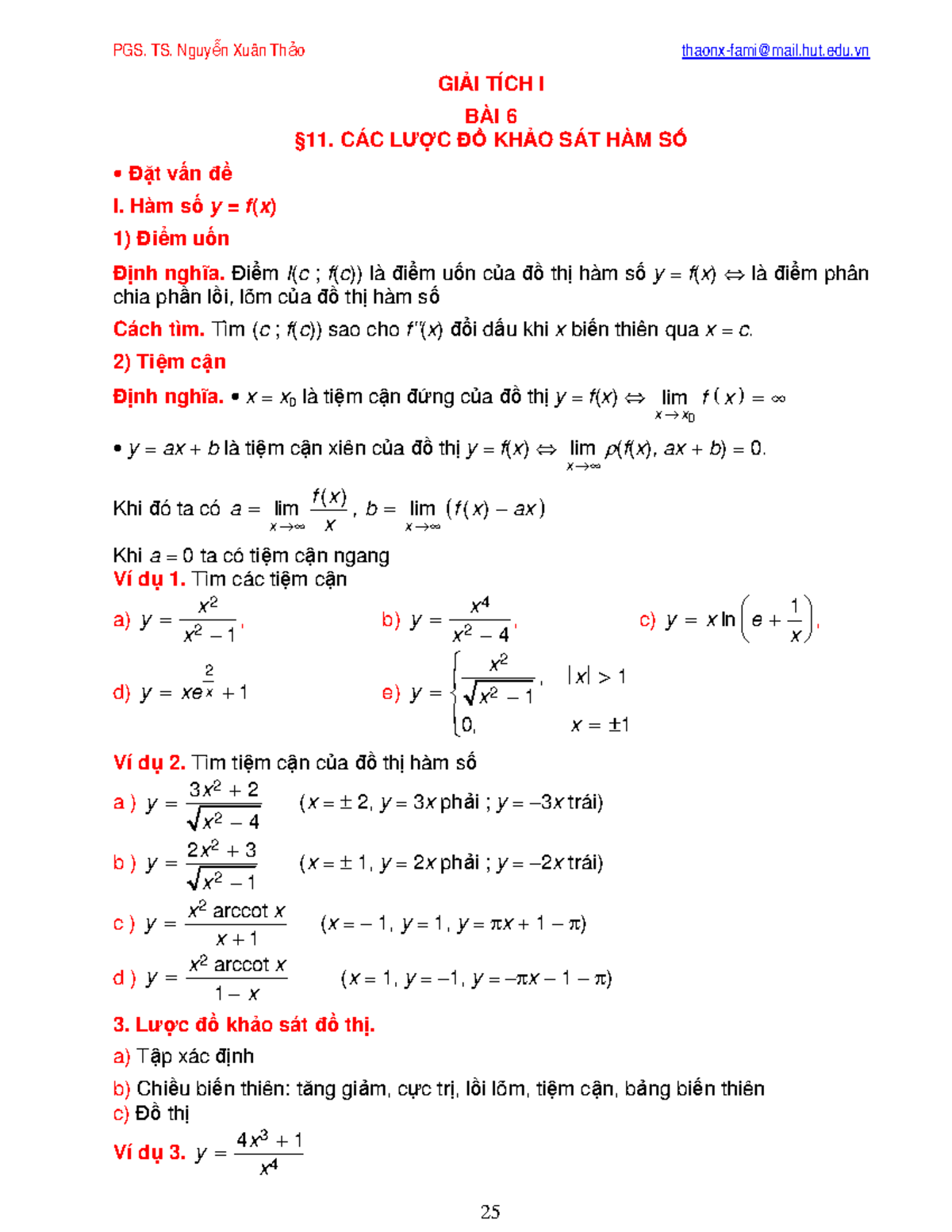 Bai 6 GT1-BK - Tích phân - PGS. TS. Nguy n Xuân Th o thaonx-fami@mail.hut.edu 25 GI I TÍCH I BÀI ...