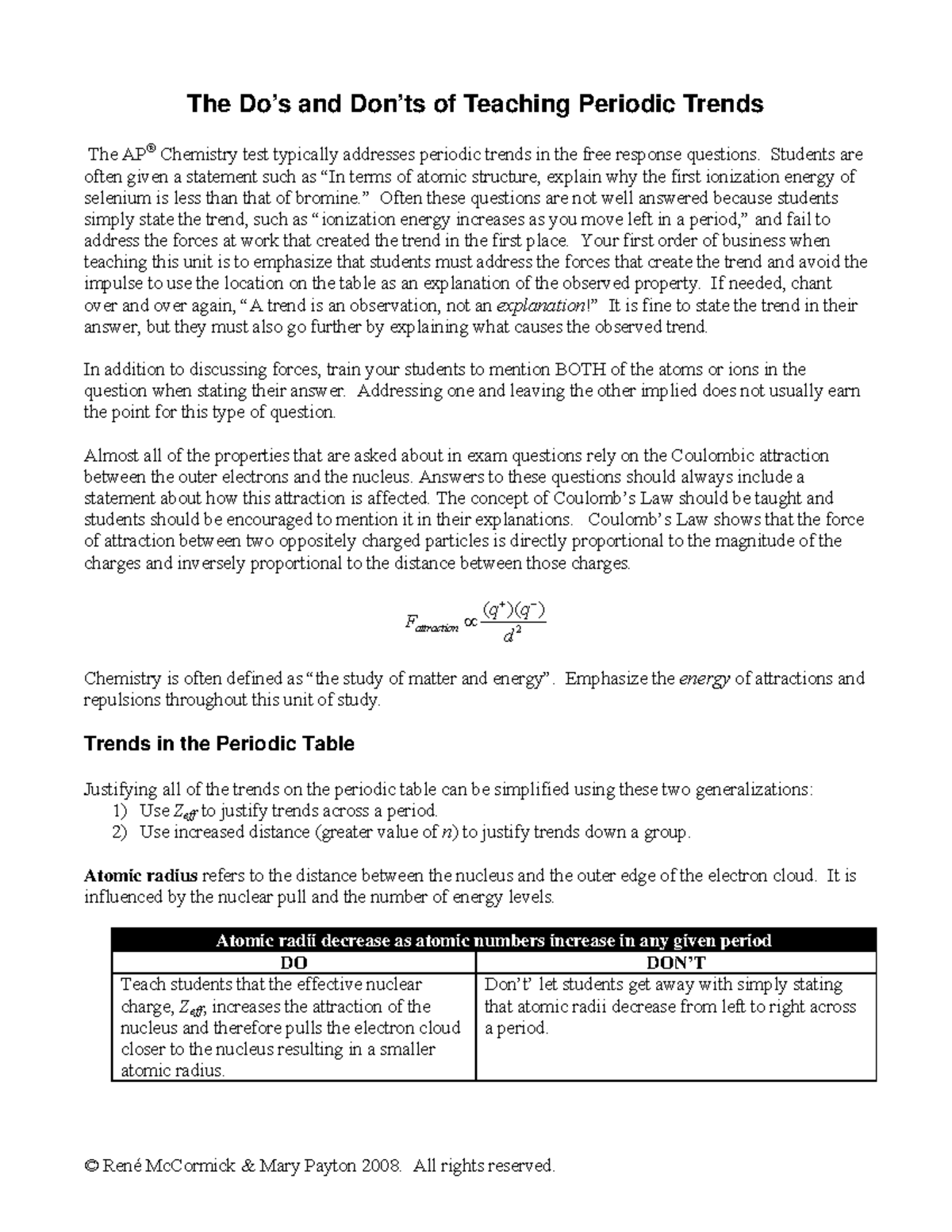 Periodicity Do and Dont - The Do’s and Don’ts of Teaching Periodic ...