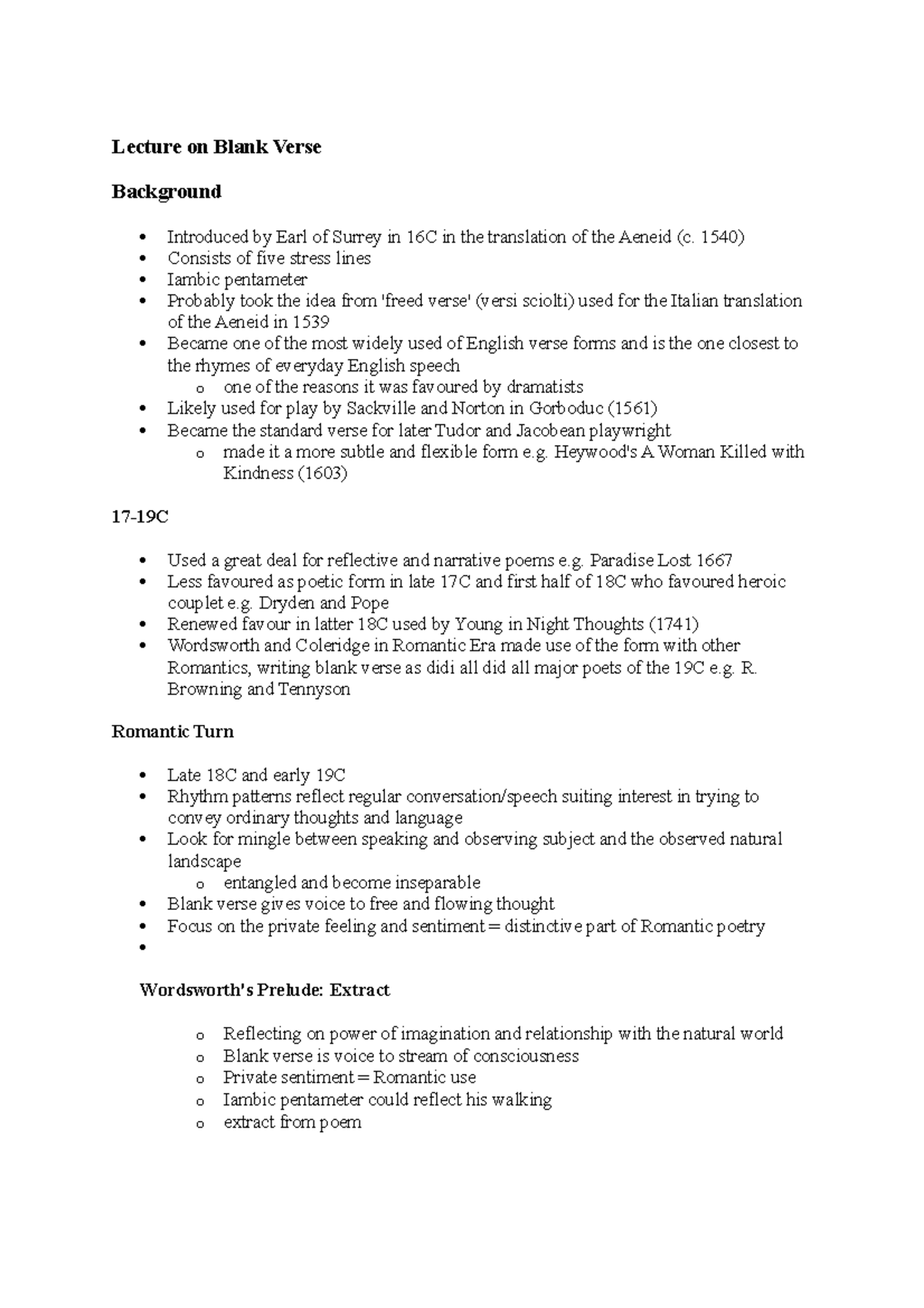 A Lecture on Blank Verse with analysis of some poems - ENGL1071 - DUR ...