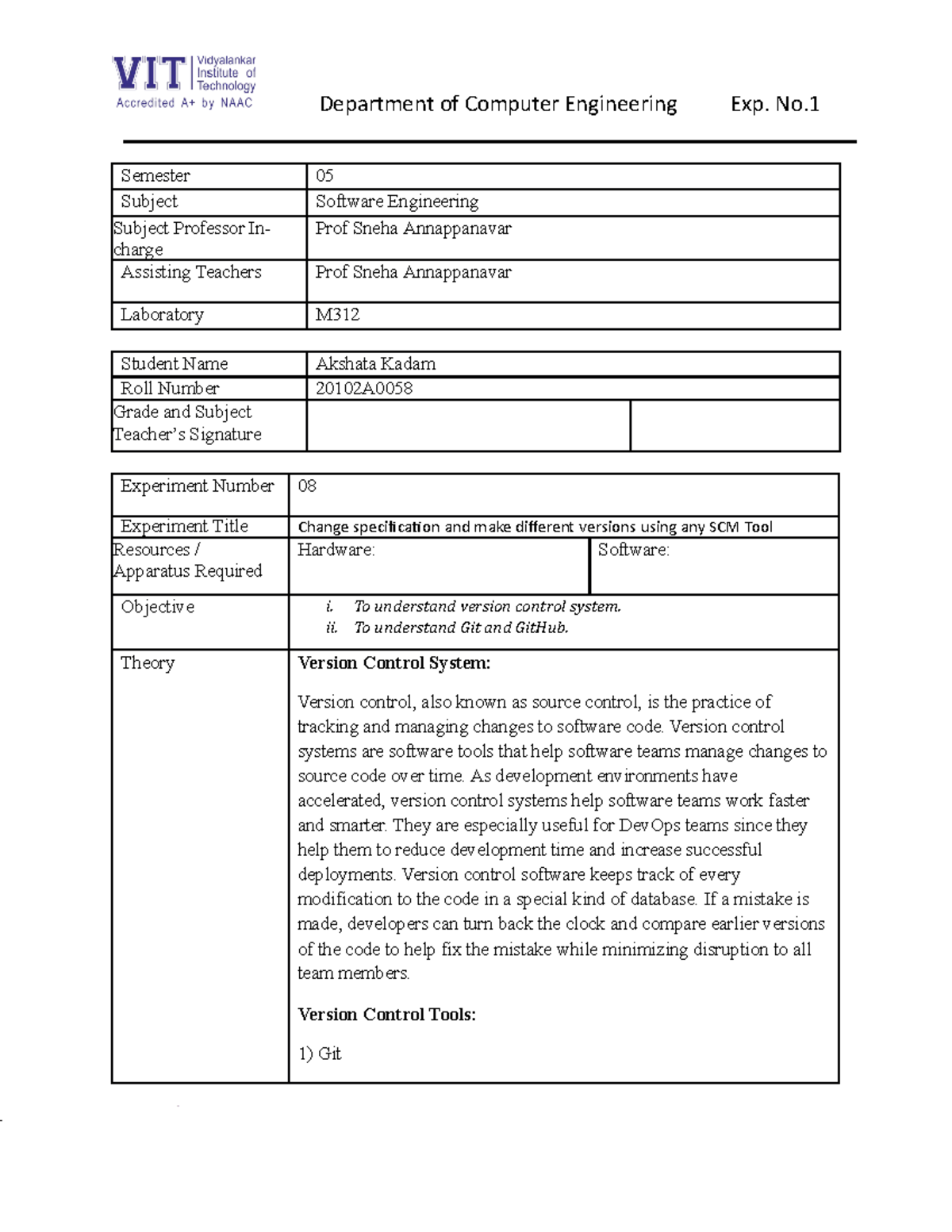 Exp-10 - xfxfd - Department of Computer Engineering Exp. No. Semester 05 Subject Software - Studocu