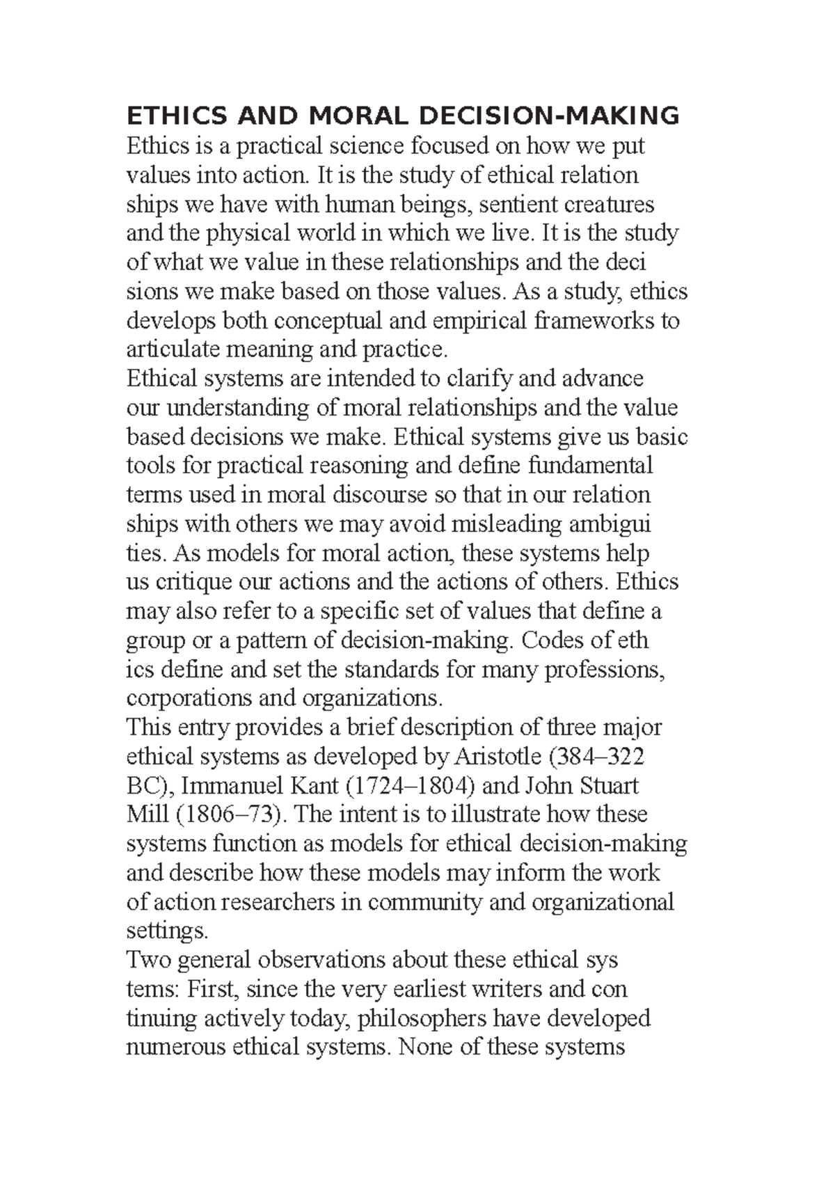 Ethics AND Moral Decision- Making - ETHICS AND MORAL DECISION-MAKING ...