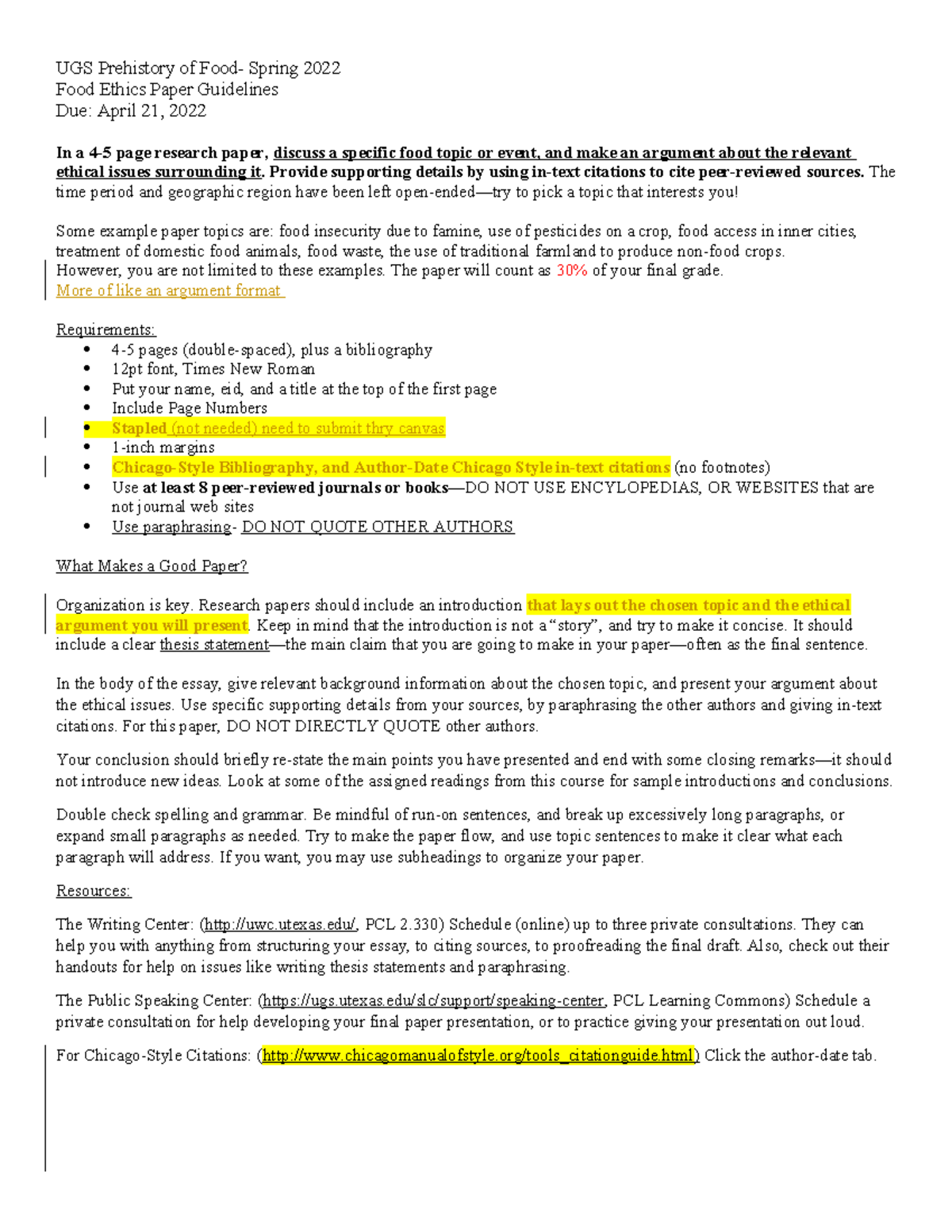 UGS303 Food Ethics Guidelines and notes - UGS Prehistory of Food ...