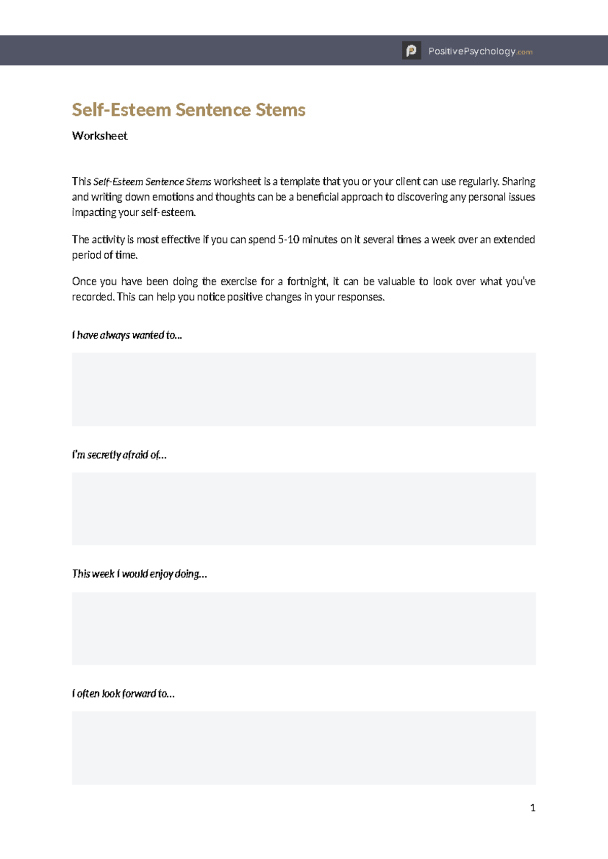 Self Esteem Sentence Stems - Self-Esteem Sentence Stems Worksheet This ...