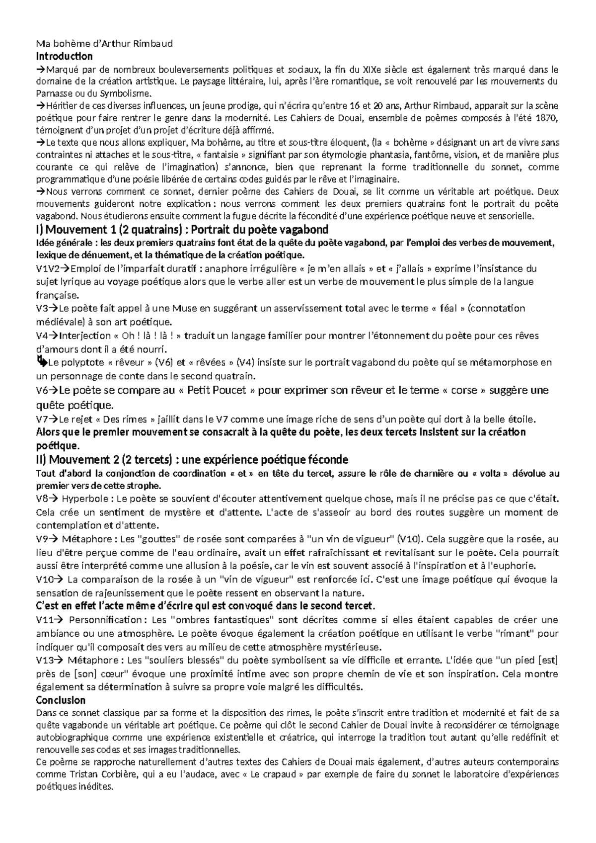 Fiche Ma bohème Rimbaud - Ma bohème d’Arthur Rimbaud Introduction ...