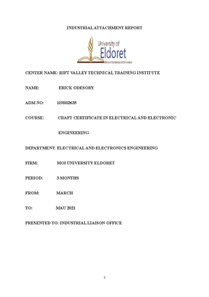 Report automotive - INDUSTRIAL ATTACHMENT REPORT CENTER: RIFT VALLEY ...