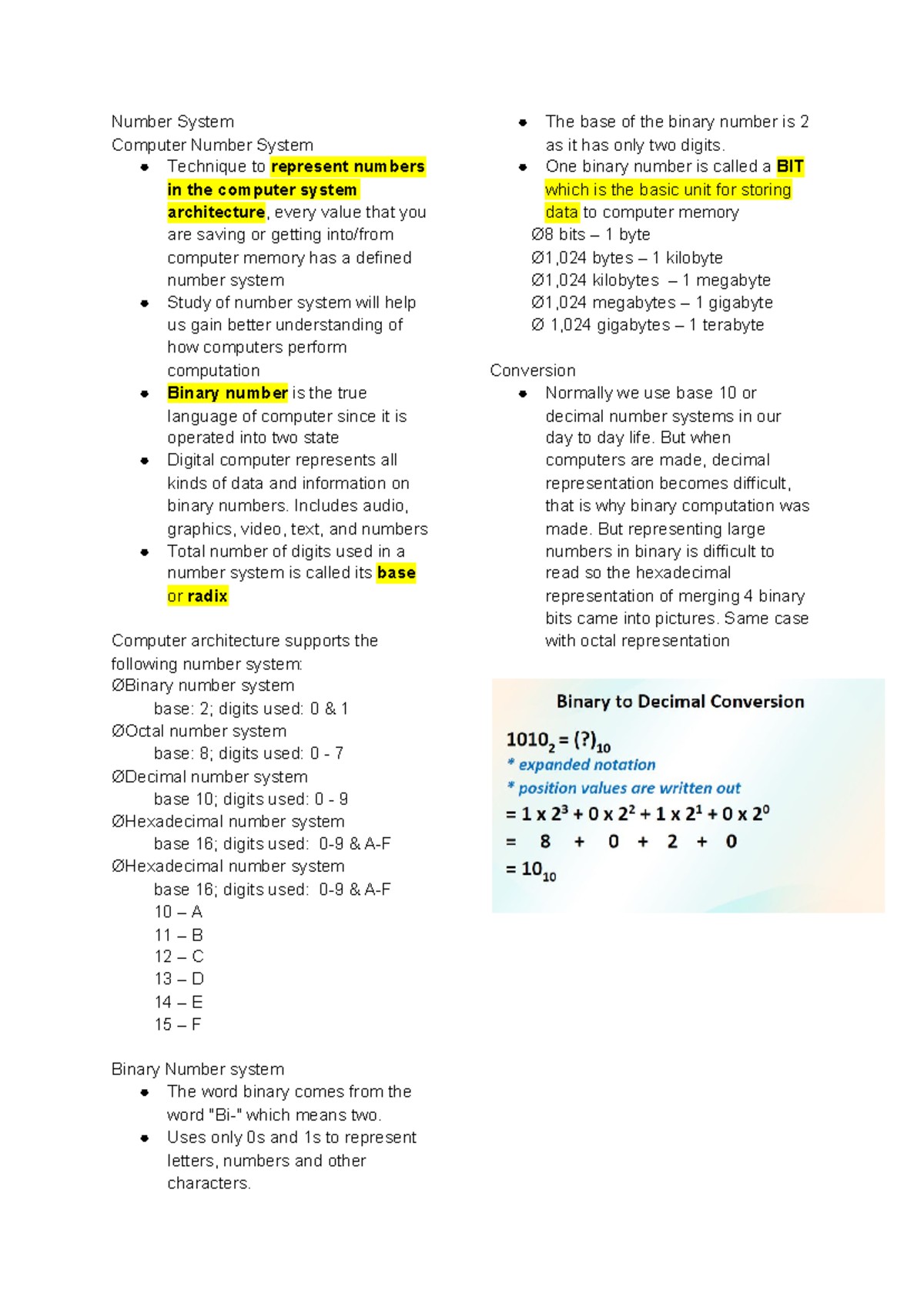 Citexam - Lecture Notes - Number System Computer Number System ...
