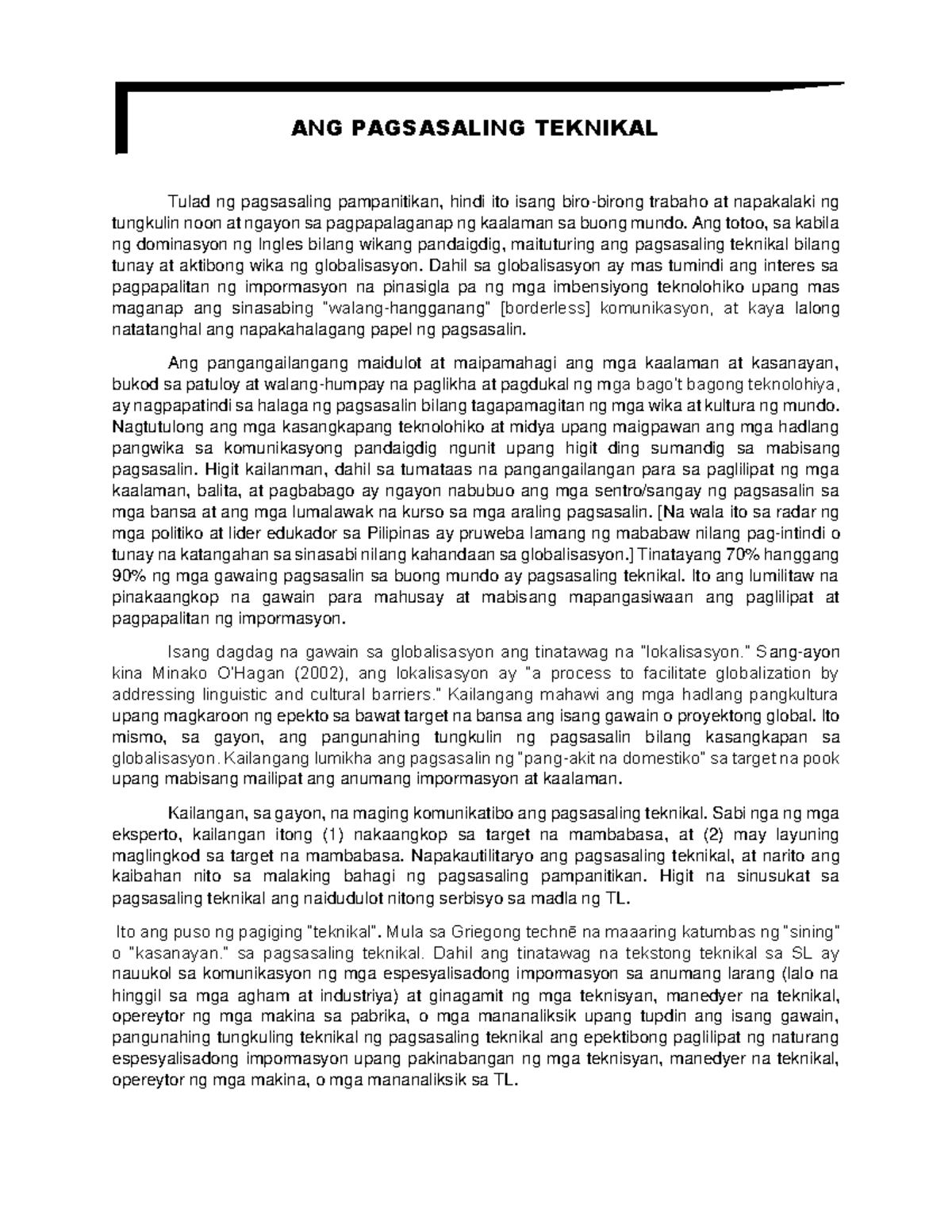 Toaz - Pagsasalin - ANG PAGSASALING TEKNIKAL Tulad ng pagsasaling ...
