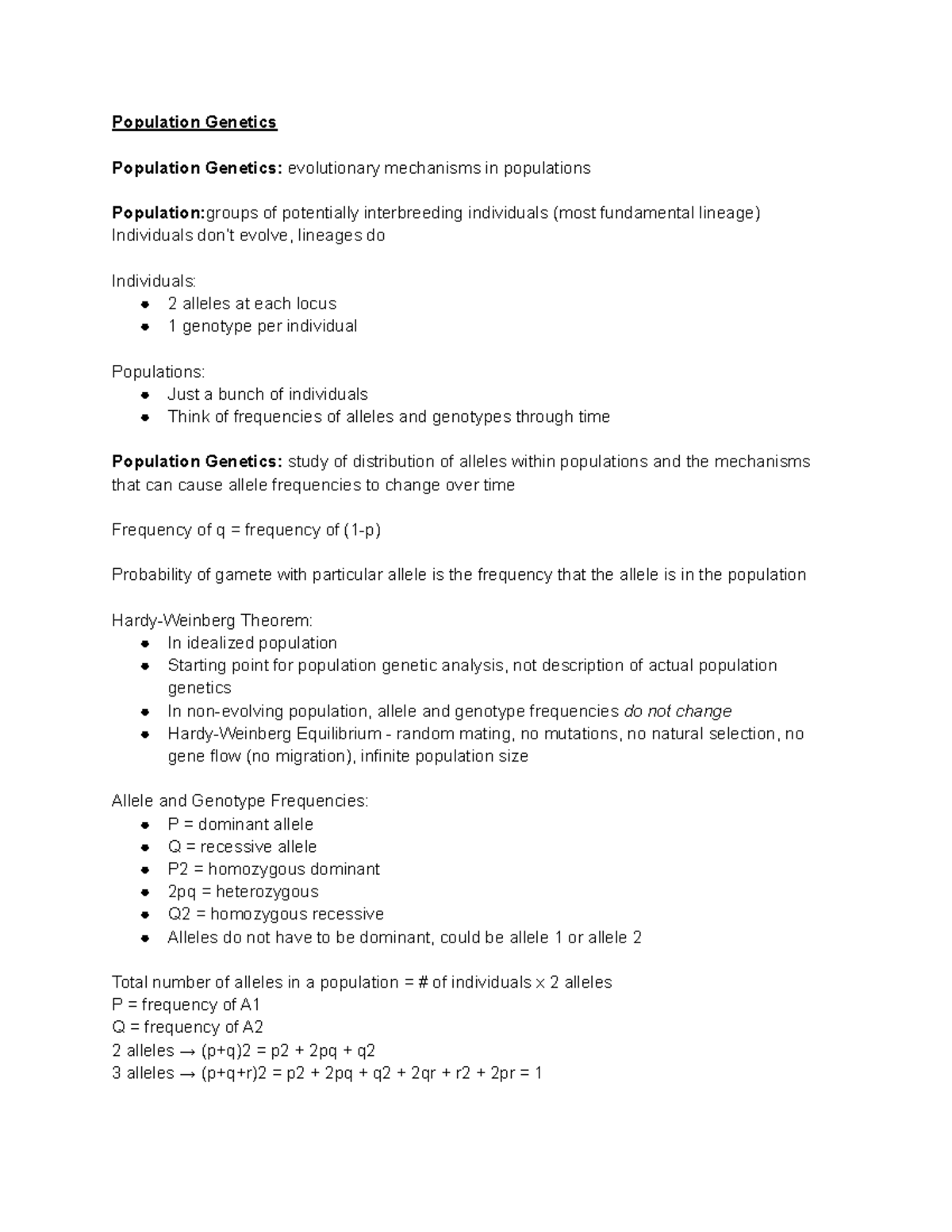 Chapter 6 Population Genetics - Population Genetics Population Genetics ...