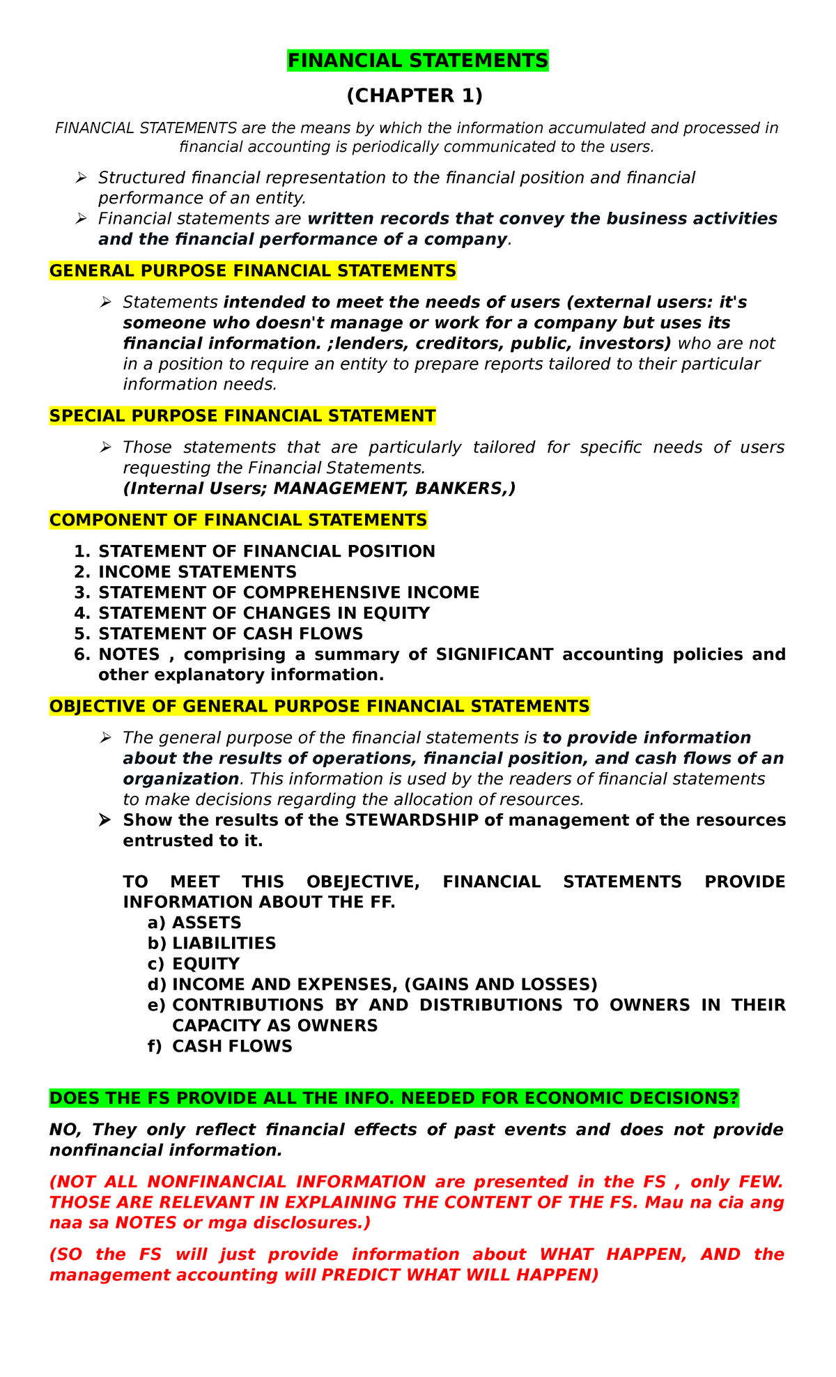 Financial Statements ( Chapter 1 IA3) - FINANCIAL STATEMENTS (CHAPTER 1 ...