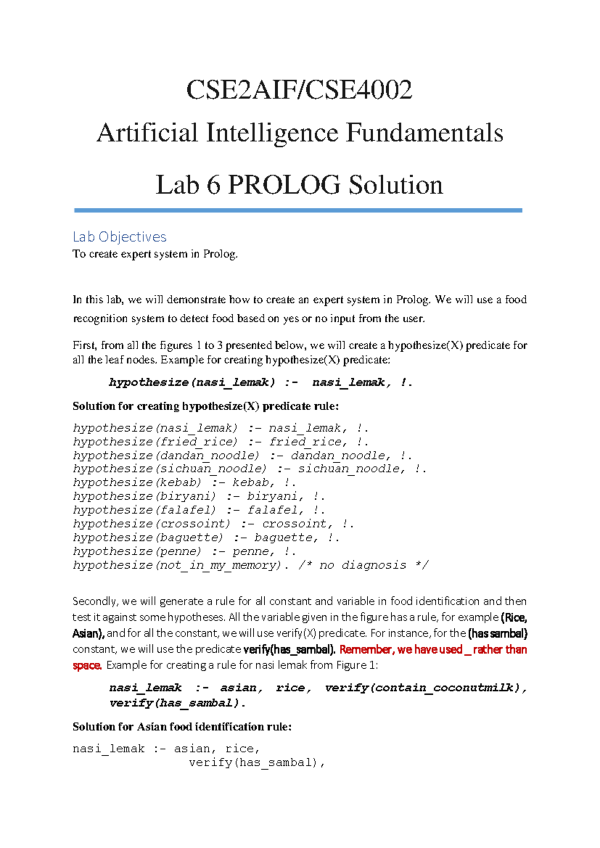Lab 6 updated solution - CSE2AIF/CSE Artificial Intelligence Fundamentals Lab 6 PROLOG Solution ...