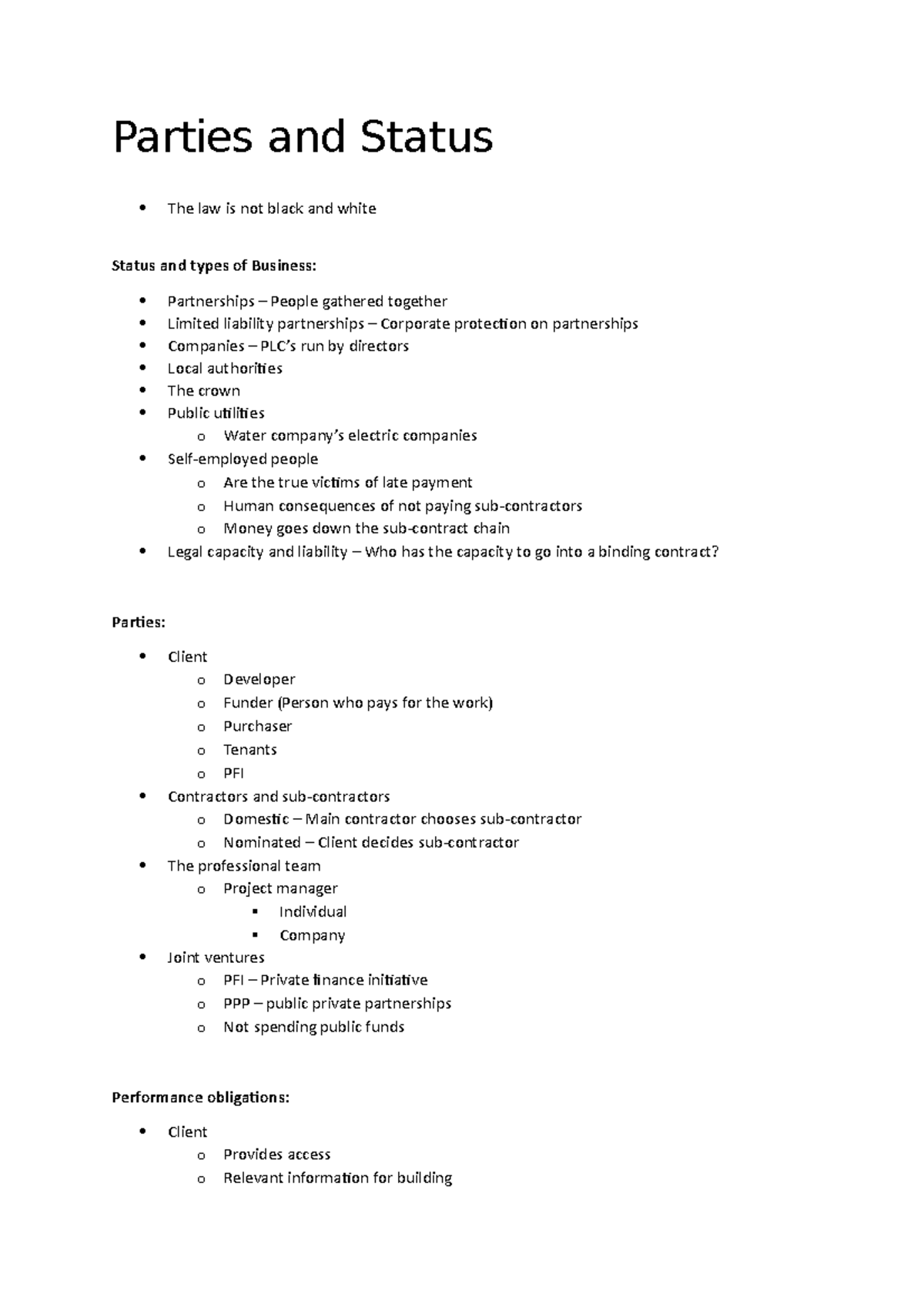 Lecture 1 - Parties and Status - Parties and Status The law is not ...