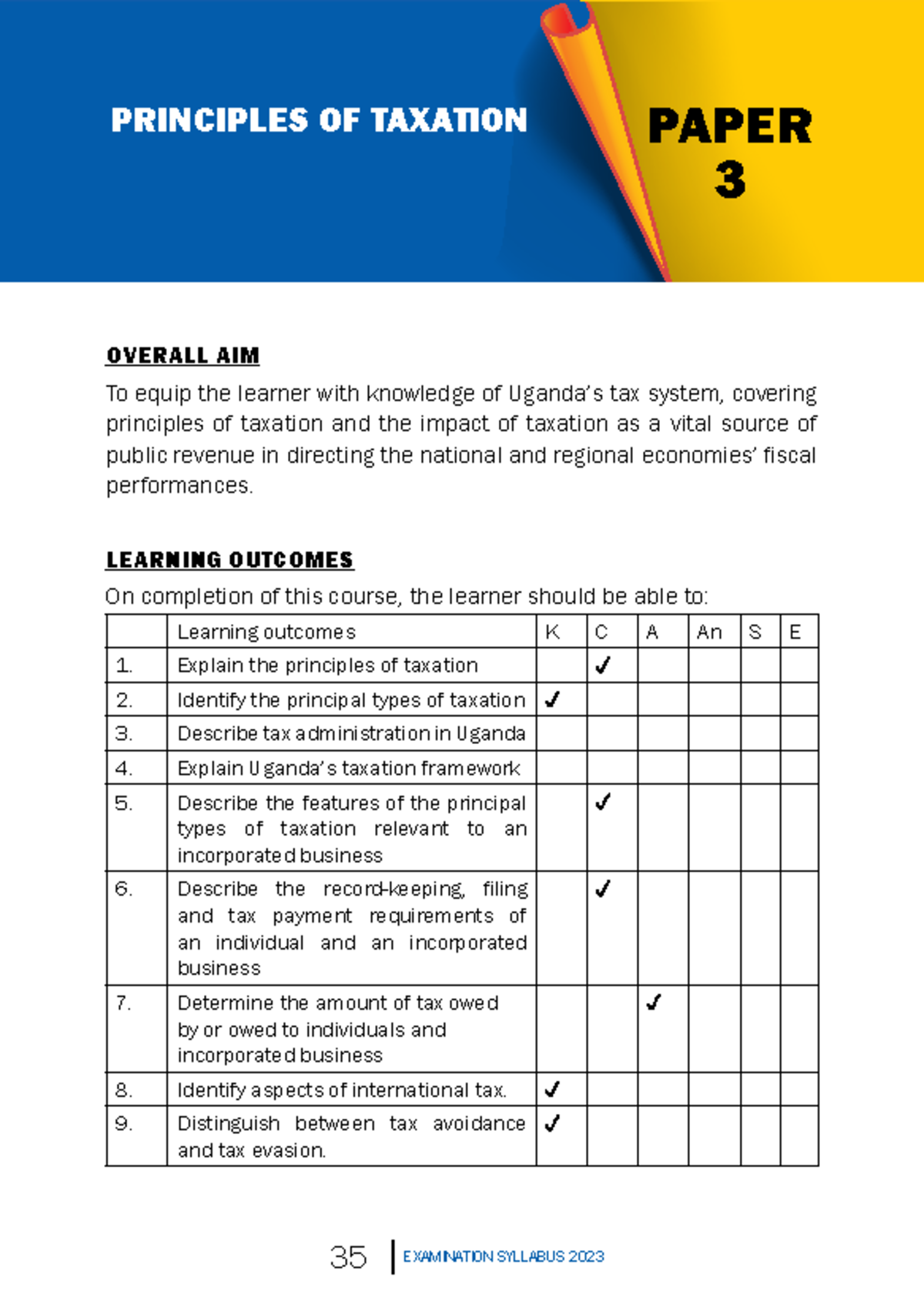 CTA Principles OF Taxation paper 3 - 35 EXAMINATION SYLLABUS 2023 ...