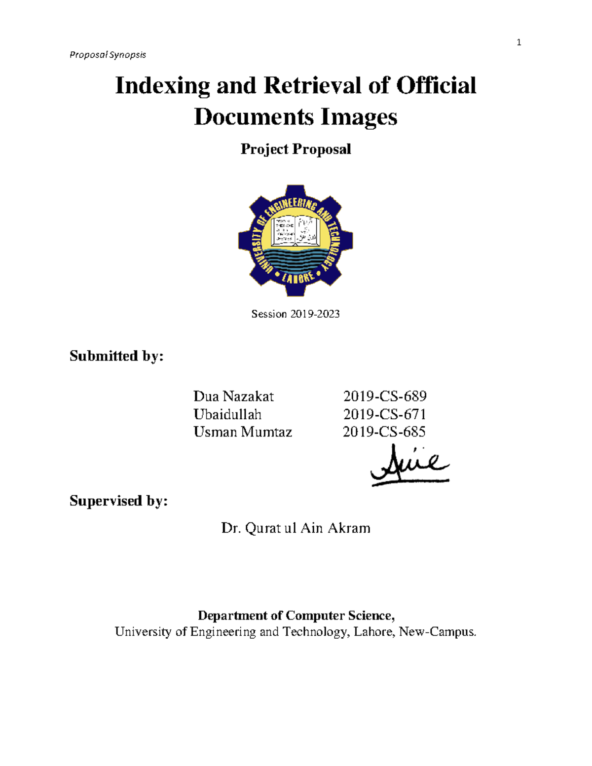 Indexing and retrieval of document images - Proposal Synopsis Indexing ...