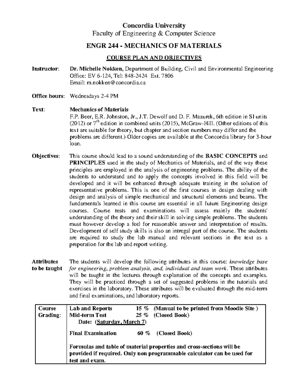 ENGR 244 Outline Update - Concordia University Faculty of Engineering & Computer Science ENGR ...