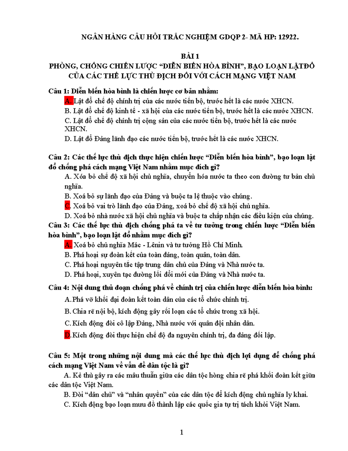 Ngan hang cau hoi trac nghiem có-đáp-án - NGÂN HÀNG CÂU HỎI TRẮC NGHIỆM GDQP 2- MÃ HP: 12922 ...