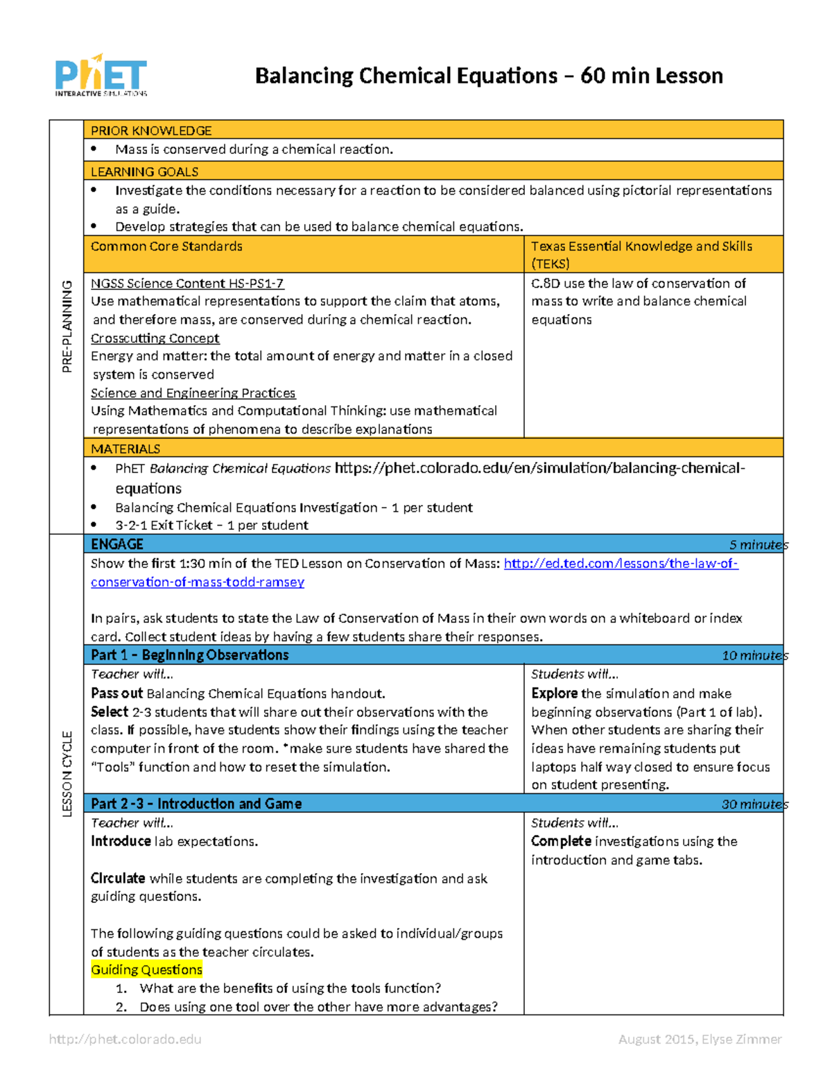 Balancing Chemical Equations Lesson - Balancing Chemical Equations – 60 ...