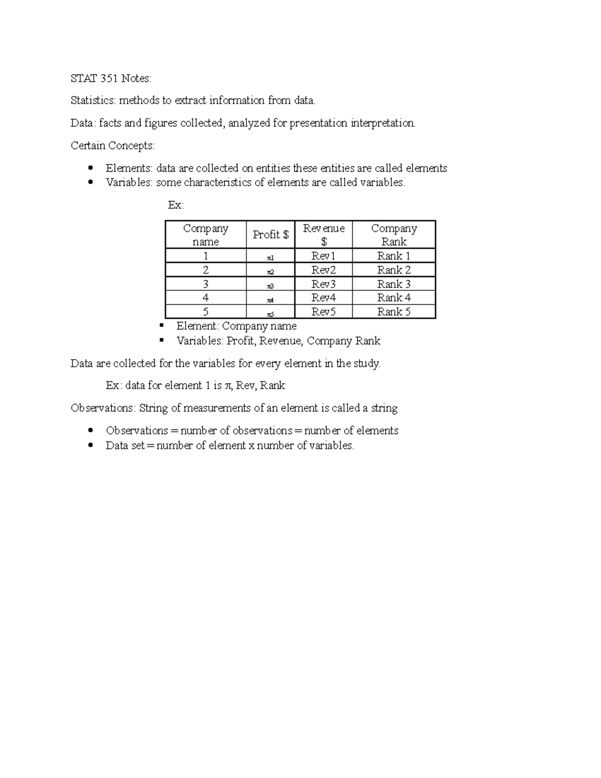 Stat 351 Notes 1 Stat 351 Notes Statistics Methods To Extract
