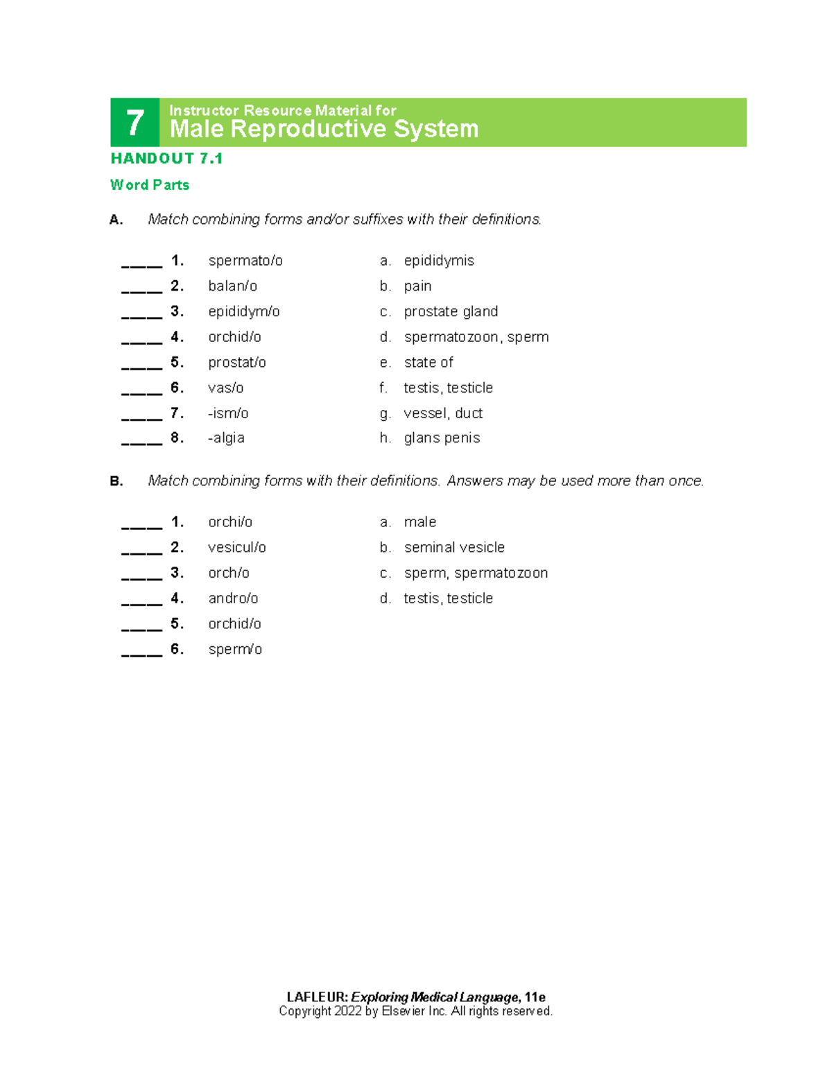 Chapter 007 - n/a - LAFLEUR: Exploring Medical Language, 11e 7 Instructor Resource Material for ...